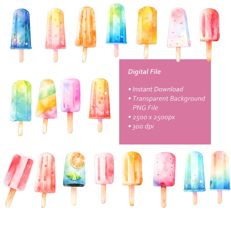 Watercolor Popsicles Clipart Set - Frozen Treats - Ice Pops - Instant ...
