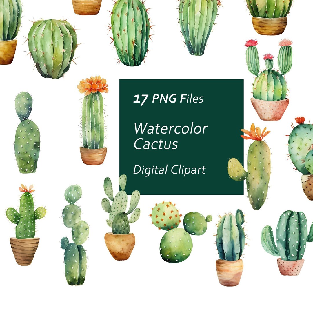 Watercolor Cactus Clipart Set - Desert Graphics - Whimsical Cacti ...