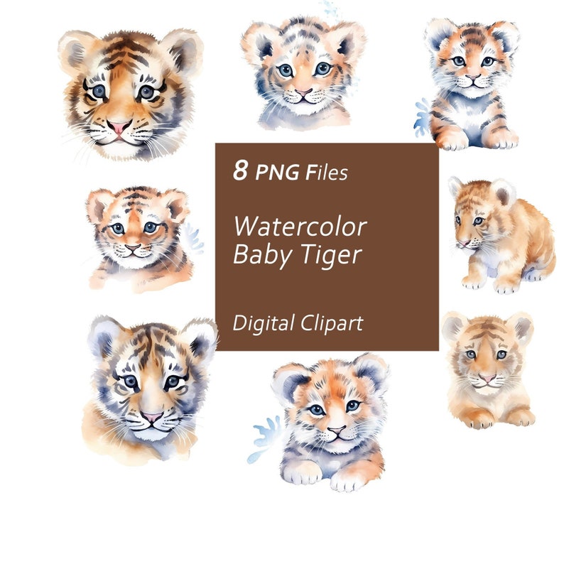 Watercolor Baby Tiger Clipart Set - Baby Animal Illustration - Adorable ...