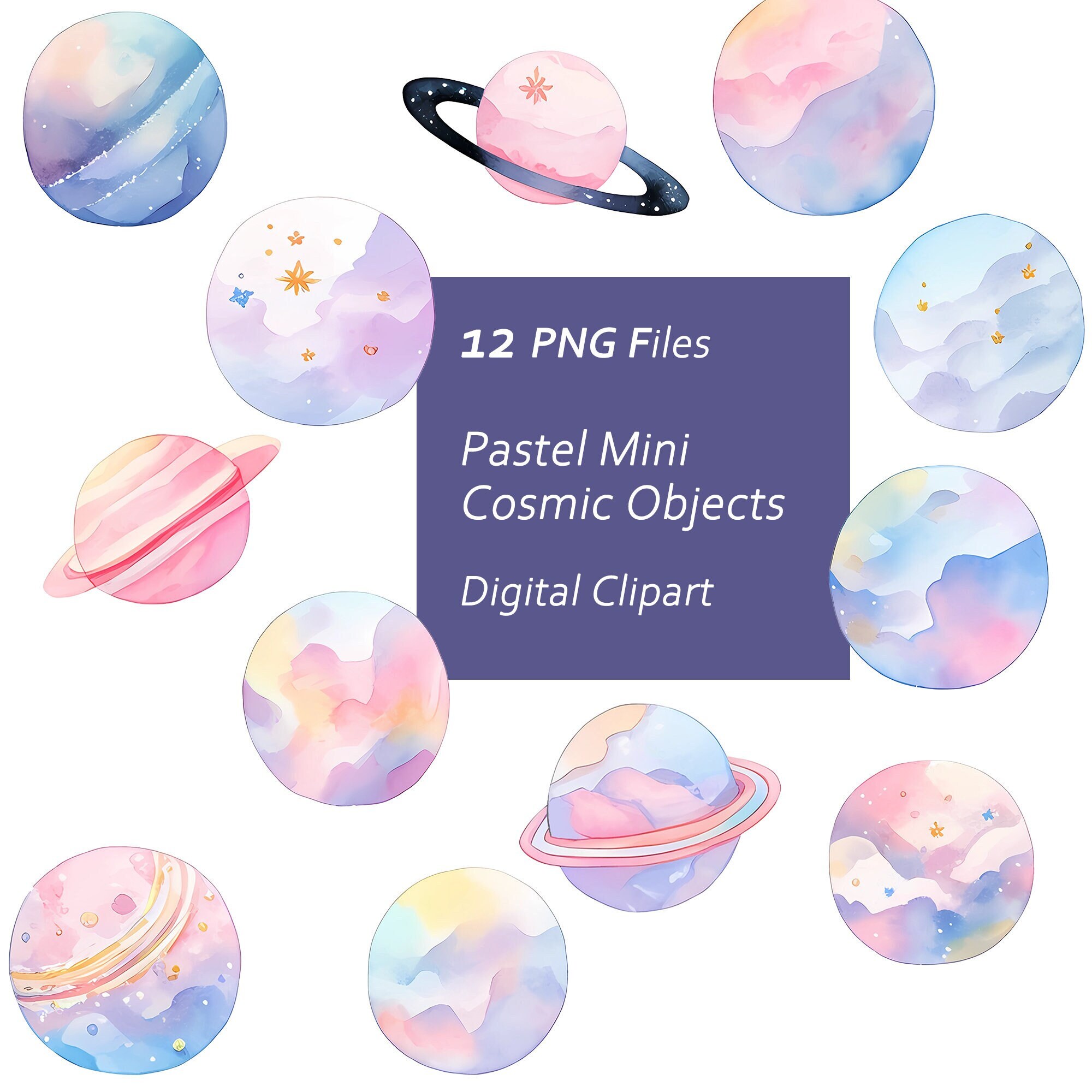 Pastel Mini Cosmic Objects Clipart Set - Cosmic Decor - Instant ...