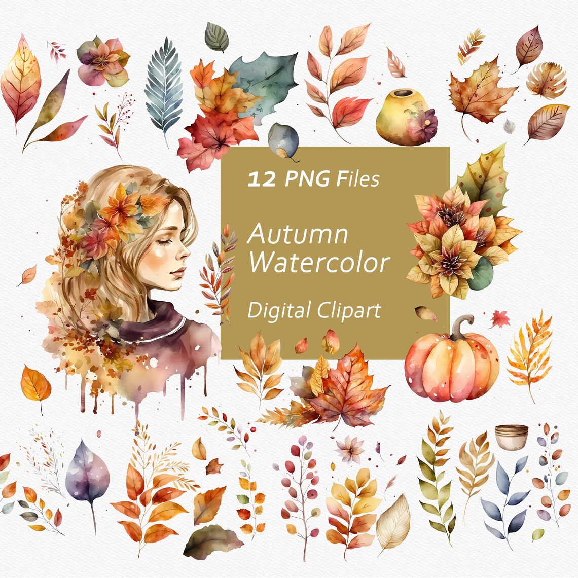 Autumn Watercolor Leaves Clipart Set – Fall PNG Images (commercial Use ...