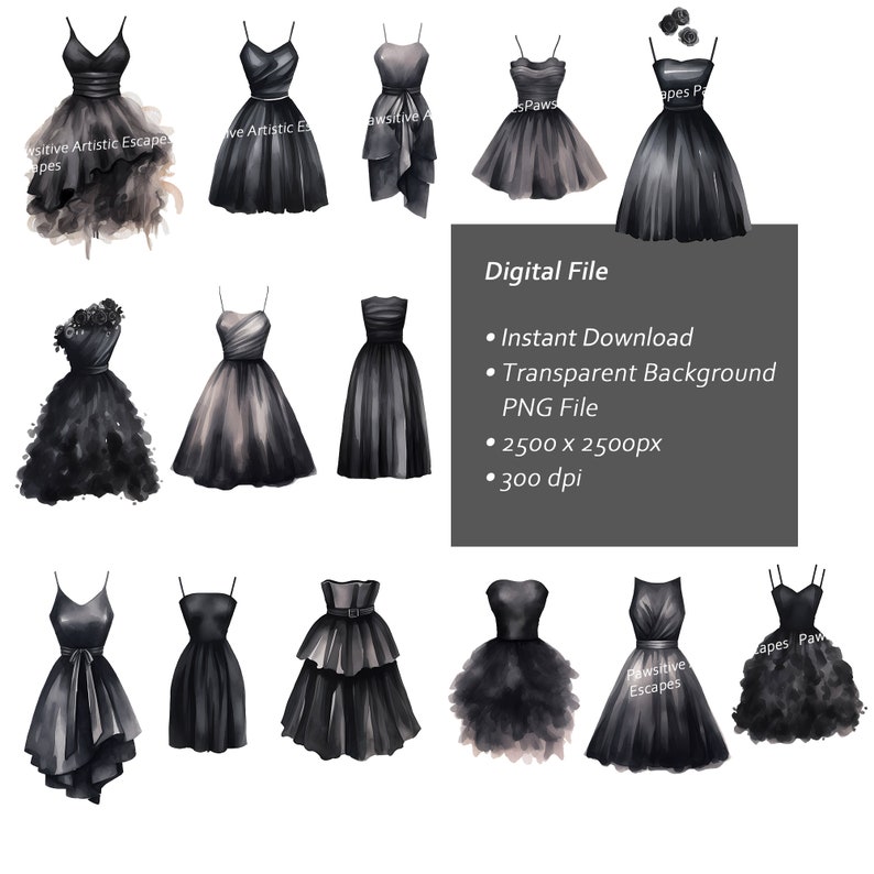 Little Black Dress Clipart Set - Watercolor Dresses - Black Dress Set ...