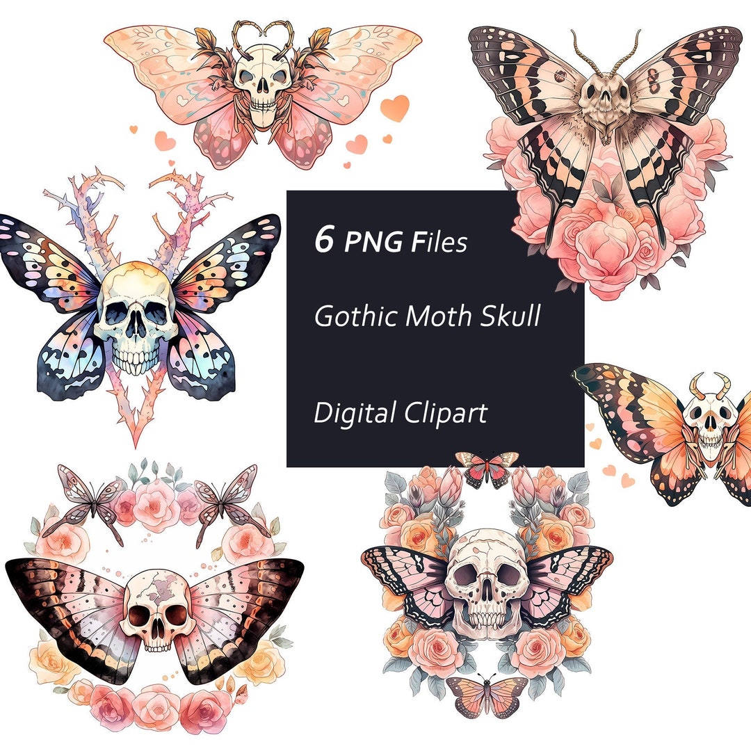 Gothic Moth Skull Clipart Set - Gothic Prints - Instant Download PNG ...