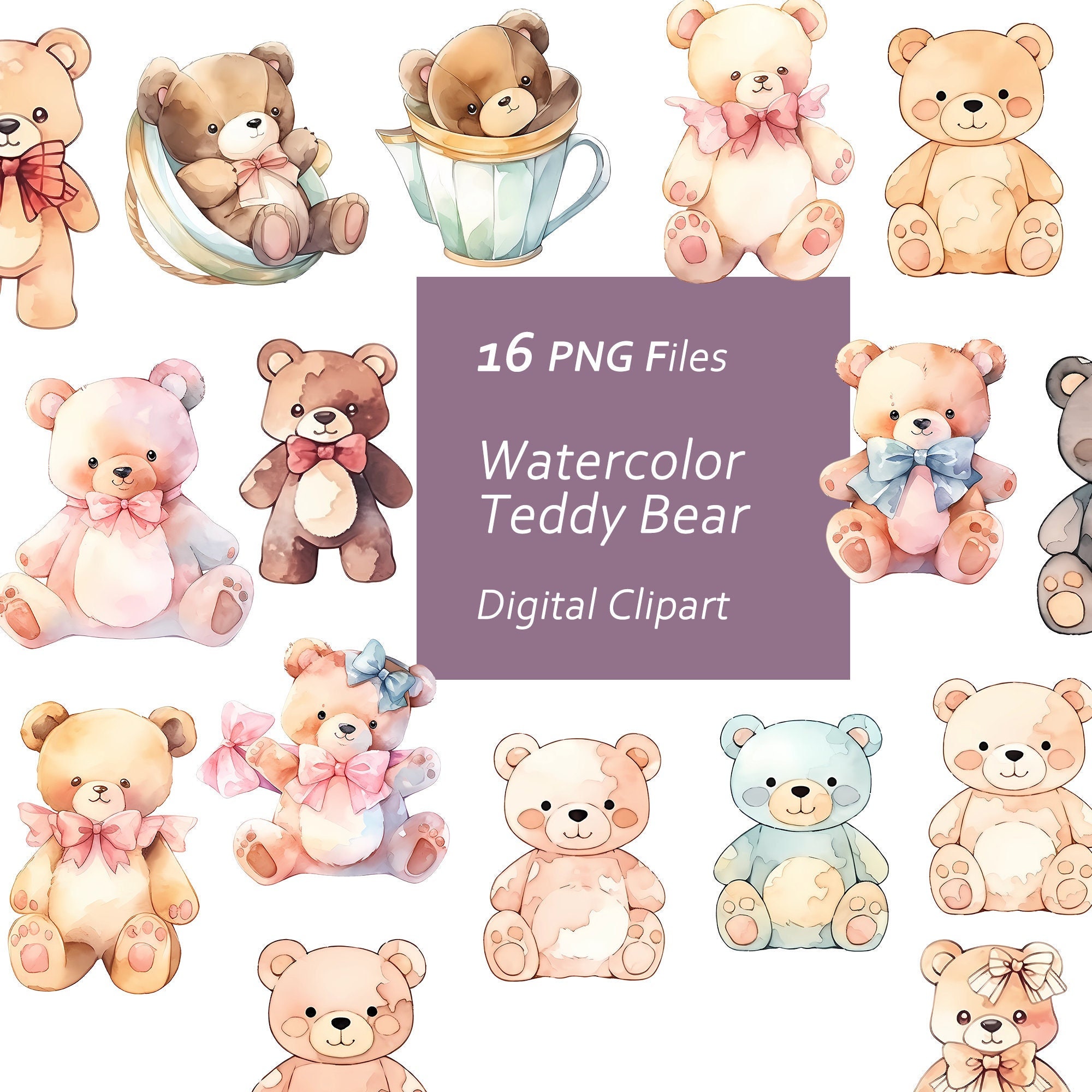 Watercolor Teddy Bear Clipart Set – 16 PNG Files (digital Download) - Etsy