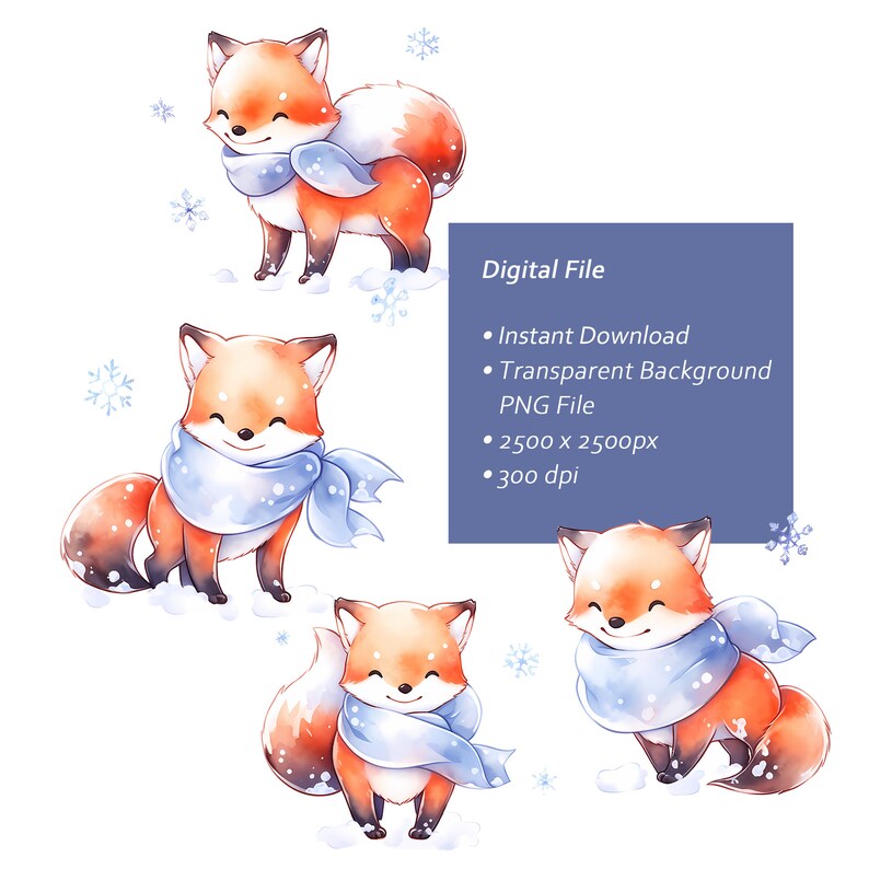 Kawaii Snow Fox Clipart Set - Snowy Vibes - Whimsical Foxes - Instant ...