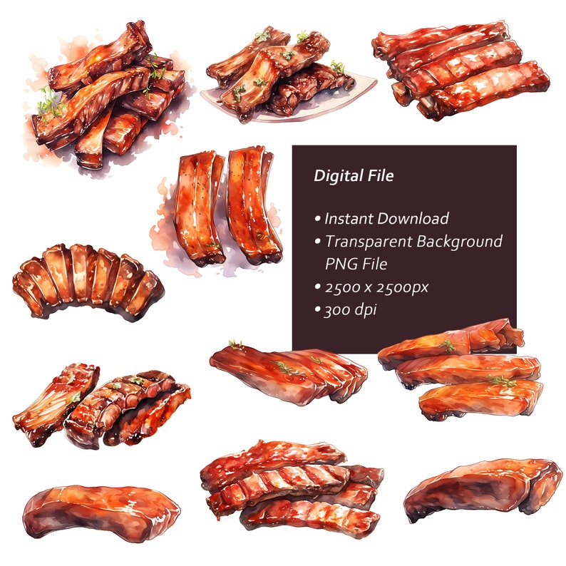 Barbecue Ribs Clipart Set - BBQ Ribs - Whimsical BBQ - Instant Download ...