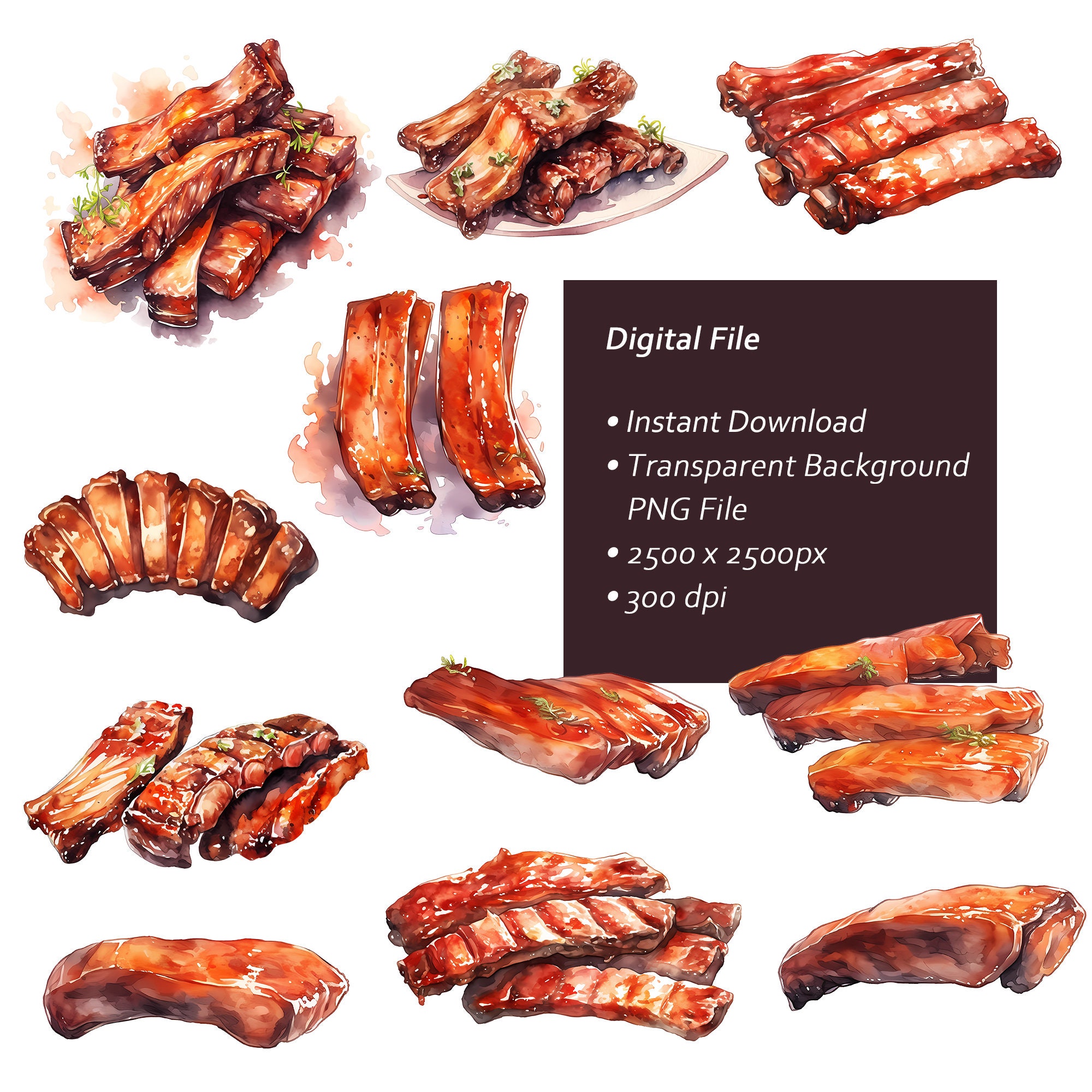 Barbecue Ribs Clipart Set - BBQ Ribs - Whimsical BBQ - Instant Download ...