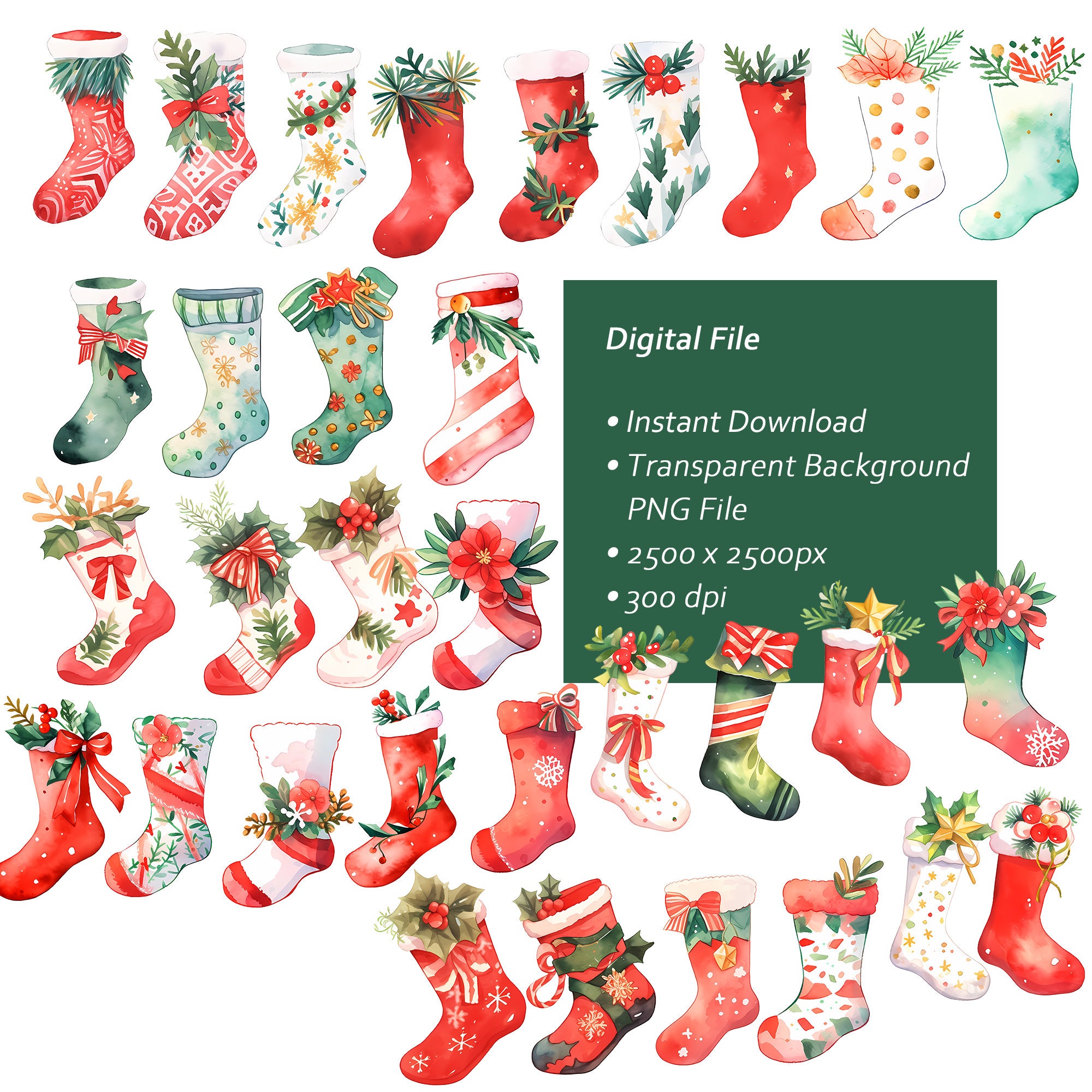 Christmas Socks Clipart Set - Holiday Decor - Whimsical Holidays ...