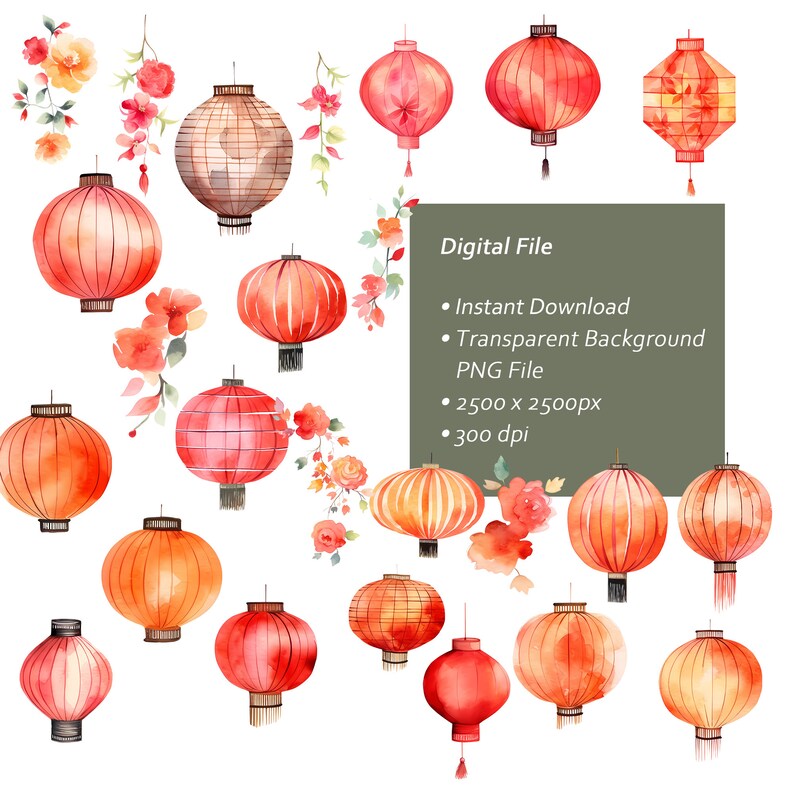 Chinese Lanterns Clipart Set - Lantern Illustrations - Celebratory ...