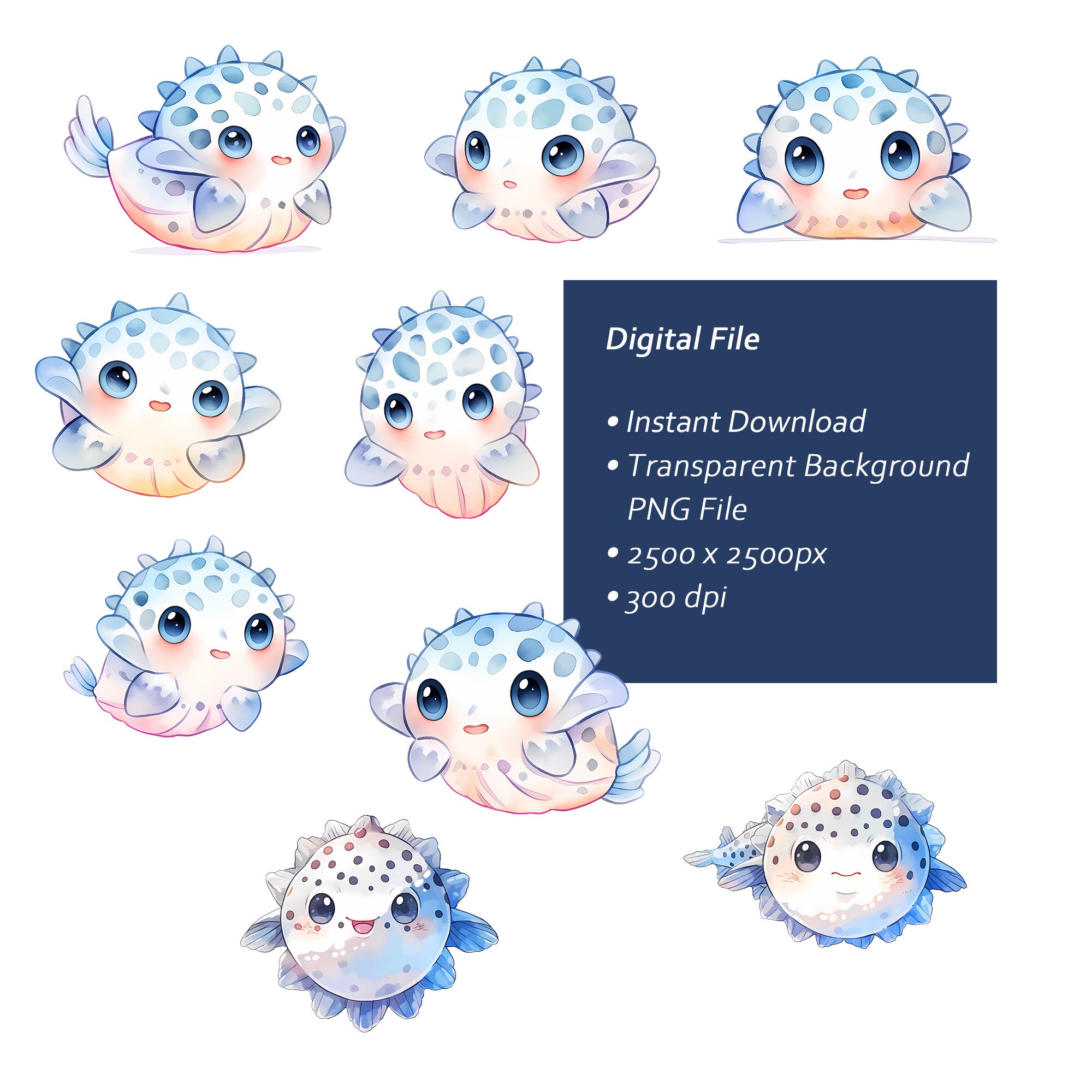 Kawaii Pupperfish Puppy Pufferfish Clipart Set - Animal Illustration ...
