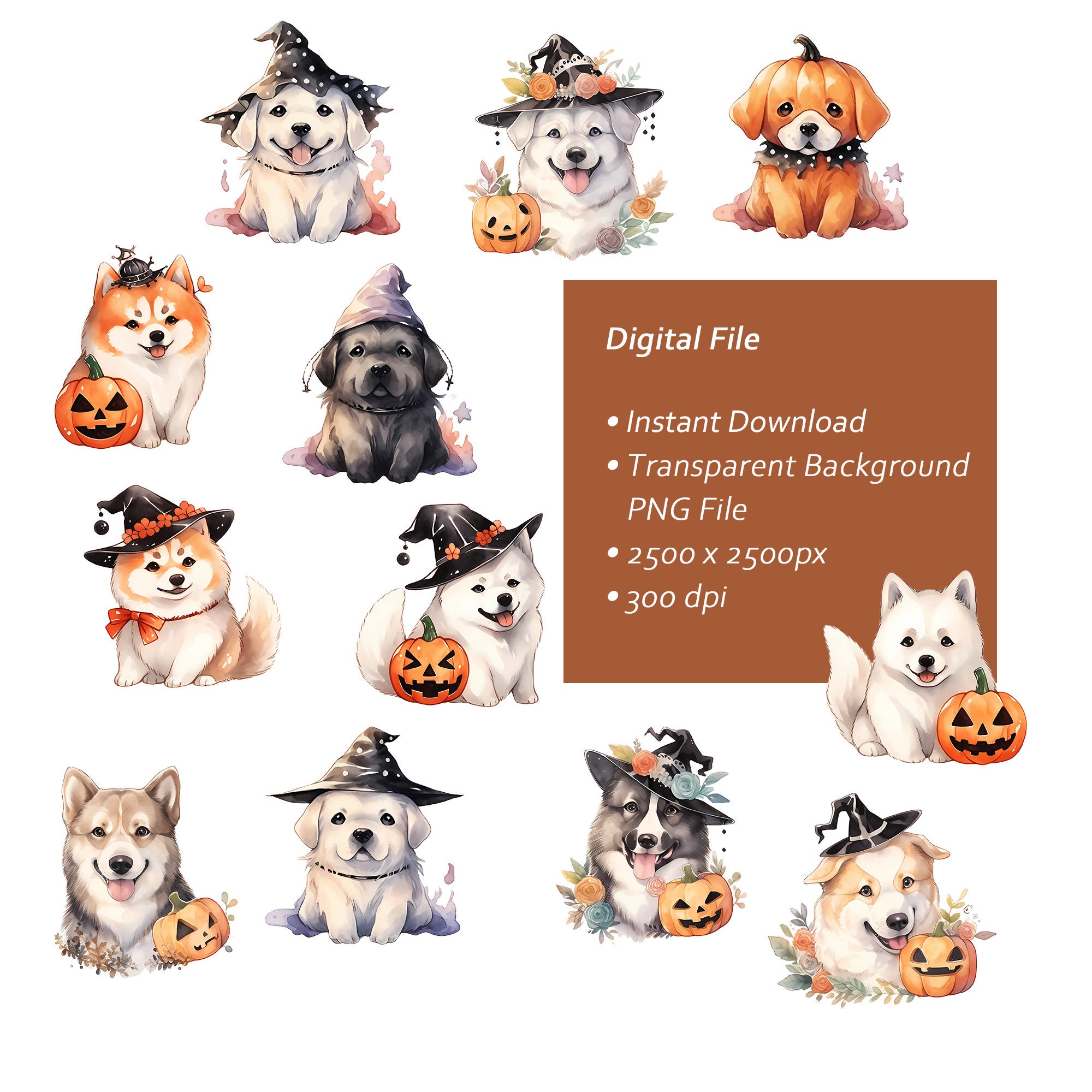 Watercolor Halloween Dog Clipart – Puppy PNG Images (digital Download ...