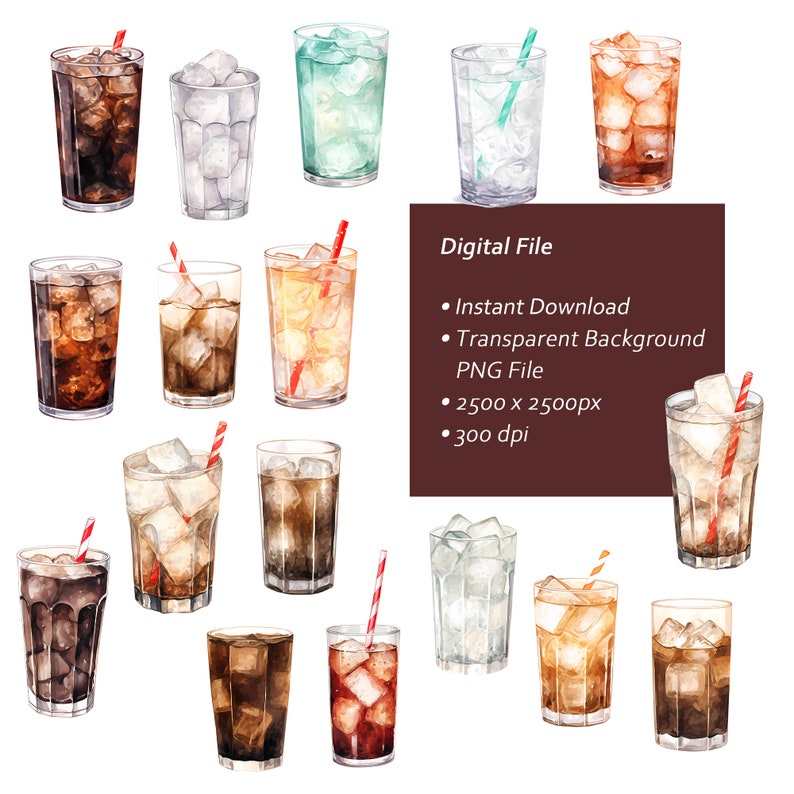 Watercolor Soda Clipart Set – Iced Drinks, PNG Files (digital Download ...