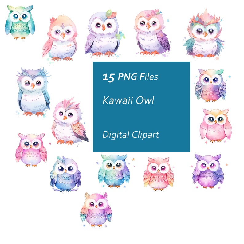 Kawaii Owl Clipart Set Animal Illustration Instant Download PNG ...