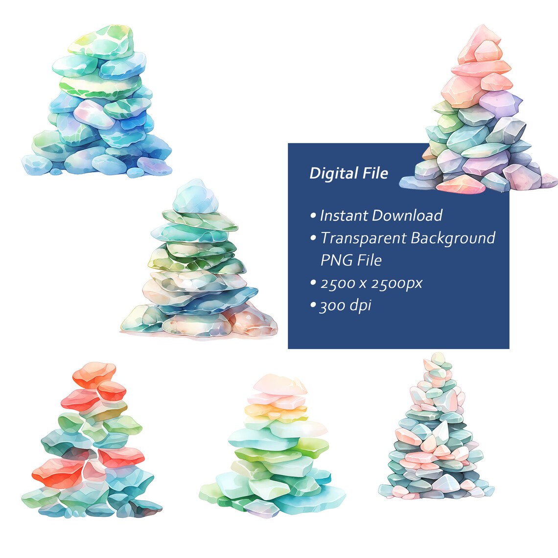 Stacked Sea Glass Clipart Set – Beach Decor Graphics (PNG, Digital ...