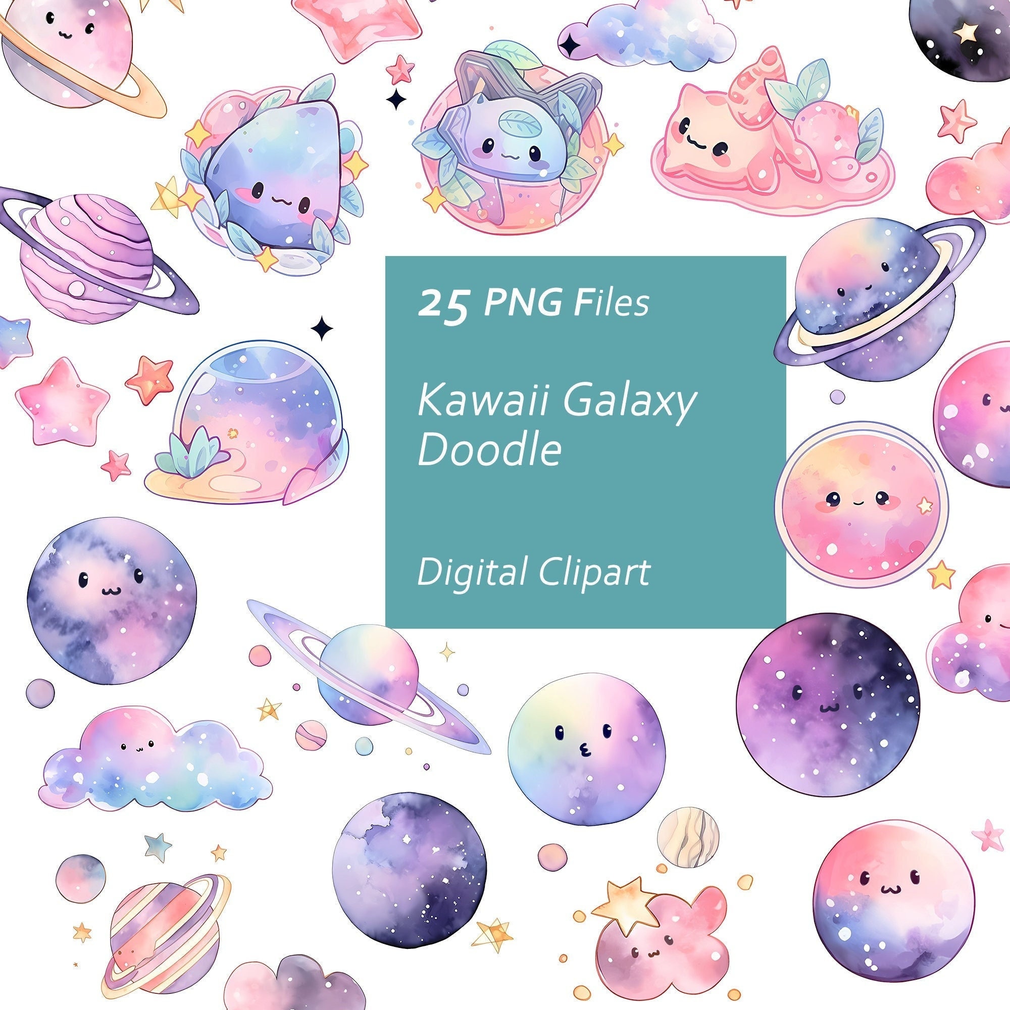 Kawaii Galaxy Doodle Clipart Set - Whimsical Doodles - Cute Space ...