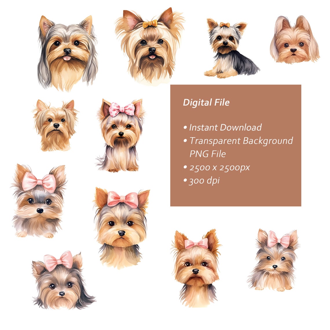 Kawaii Yorkshire Terrier Clipart Set - Watercolor Dogs - Playful ...