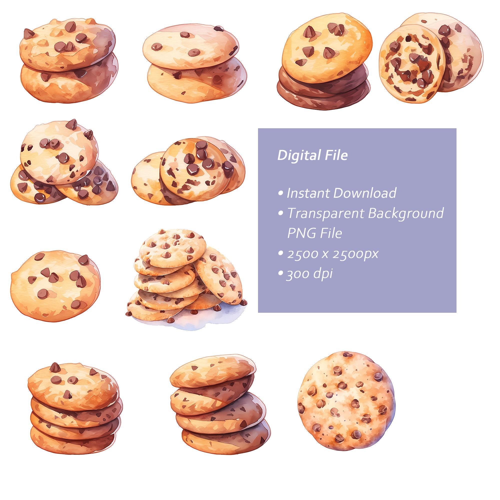 Chocolate Chip Cookie Clipart Set - Snack Theme - Whimsical Dessert ...