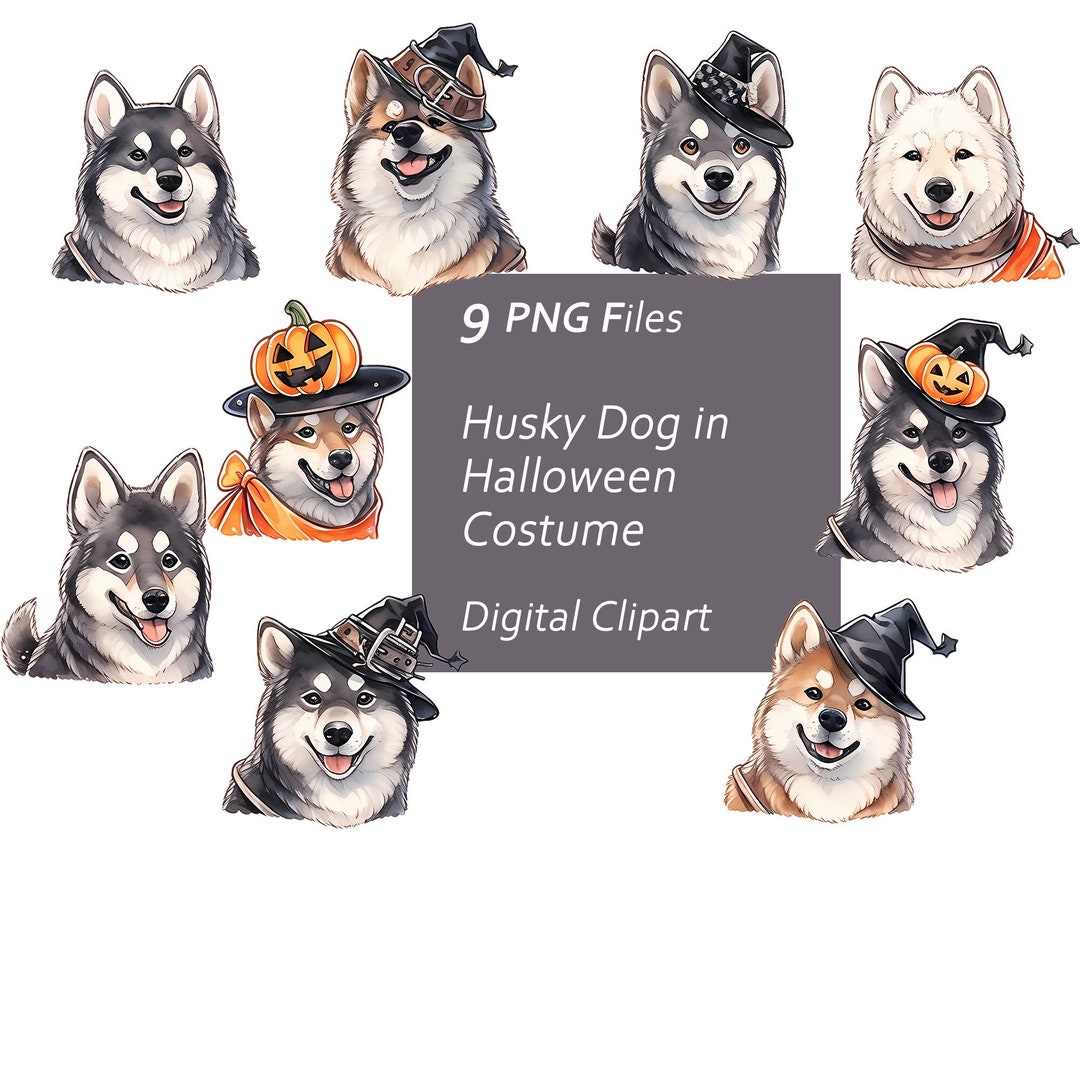 Husky Dog in Halloween Costumes Clipart Set - Husky Halloween - Instant ...