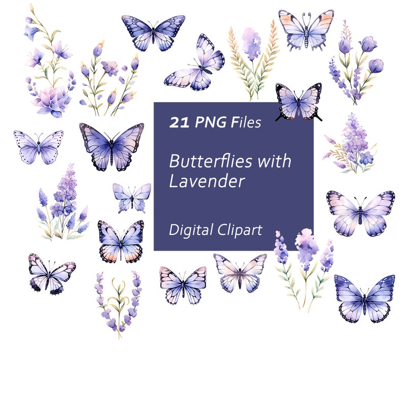 Lavender Butterfly Clipart Set – Floral PNG Images (commercial Use) - Etsy