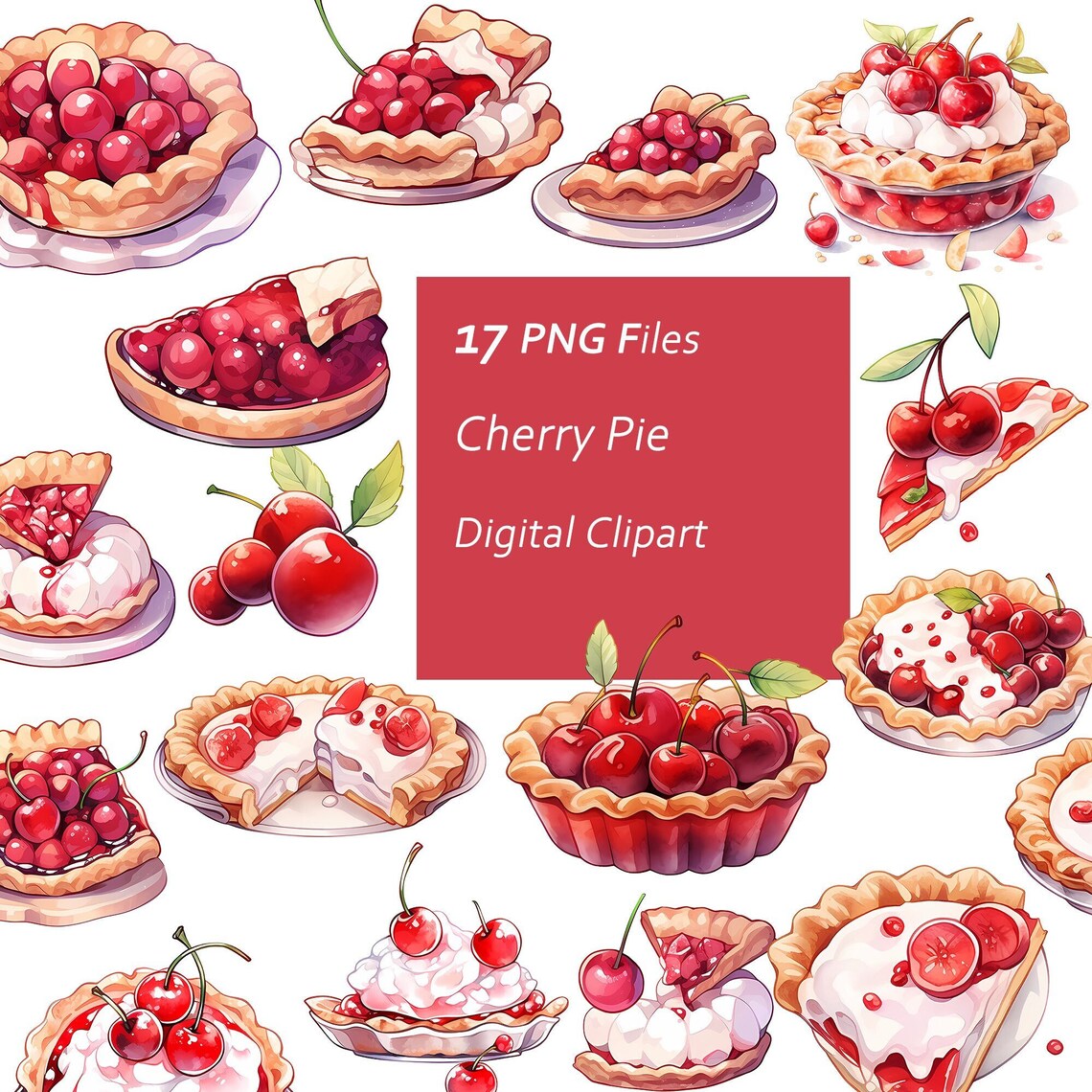 Cherry Pie Clipart Set - Whimsical Pie - Cherry Theme - Baked Goodies ...