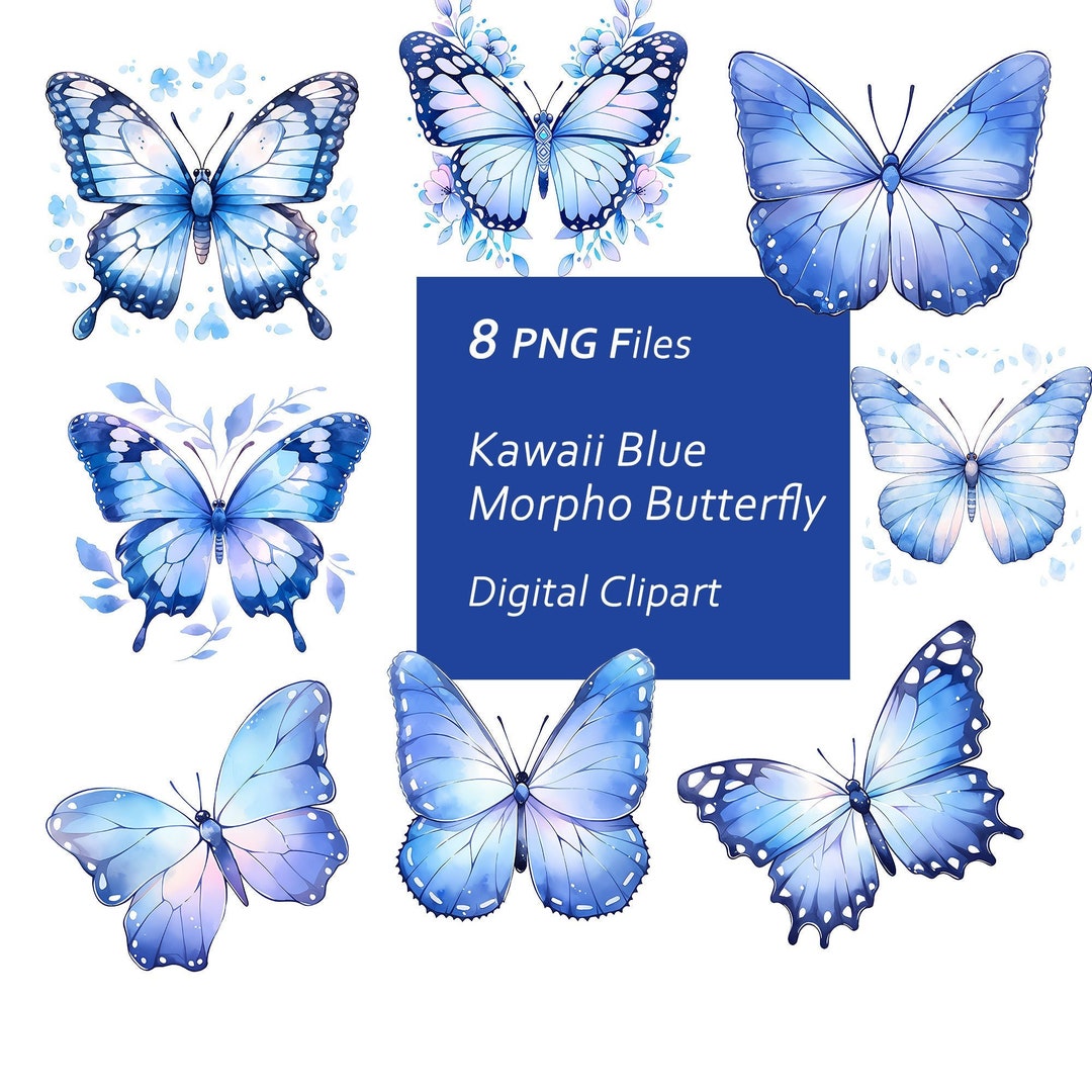 Kawaii Blue Morpho Butterfly Clipart Set - Butterfly Collection ...