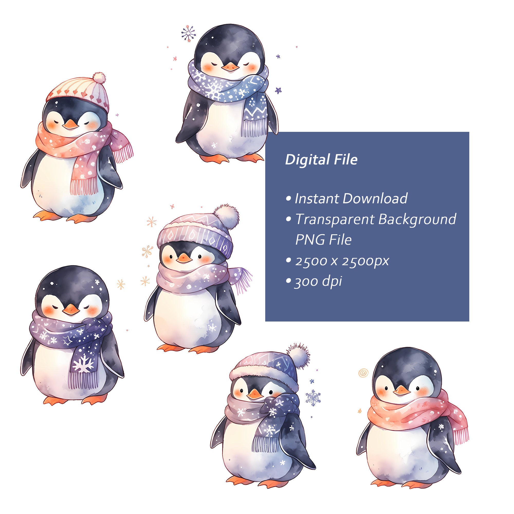 Stardust Cozy Penguin Clipart Set - Watercolor Penguin - Penguin Theme ...
