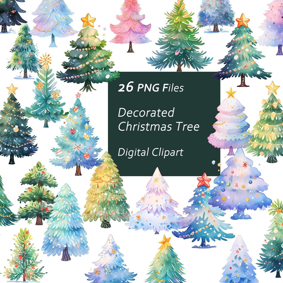 Decorated Christmas Tree Clipart Set - Holiday Decor - Ornament Theme ...