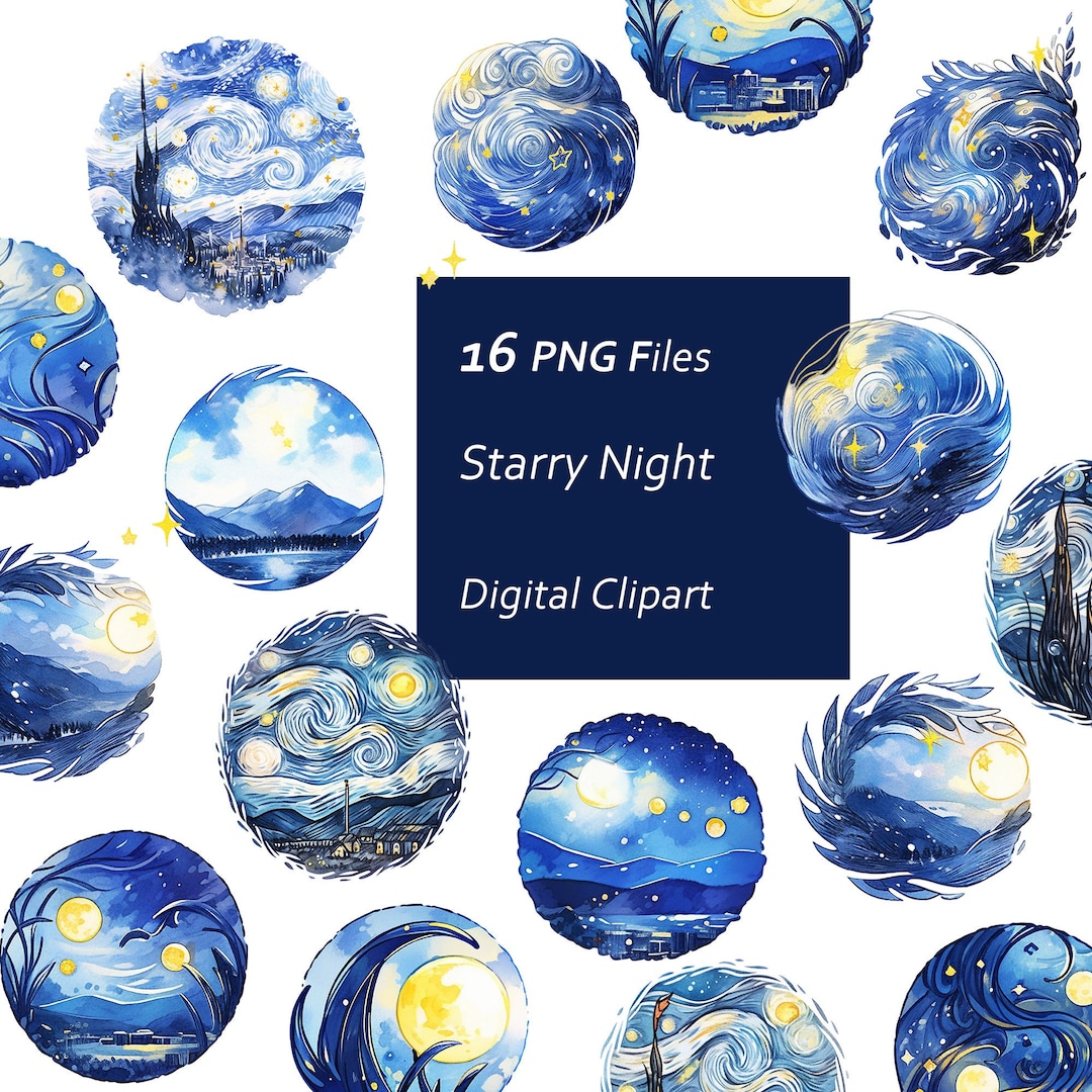 Starry Night Clipart Set - Stellar Clipart - Sky Graphics - Instant ...