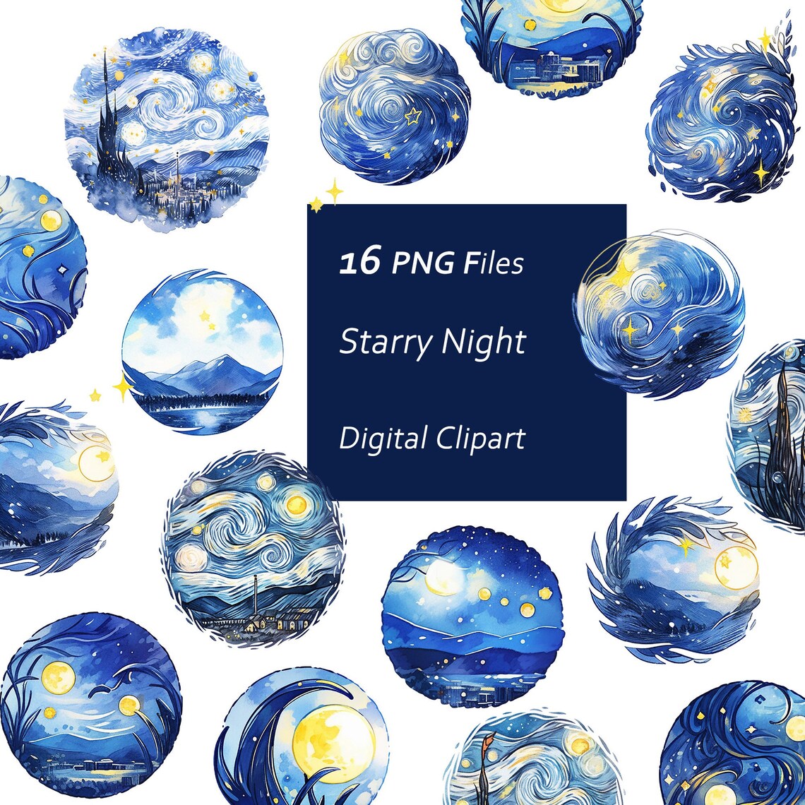 Starry Night Clipart Set - Stellar Clipart - Sky Graphics - Instant ...