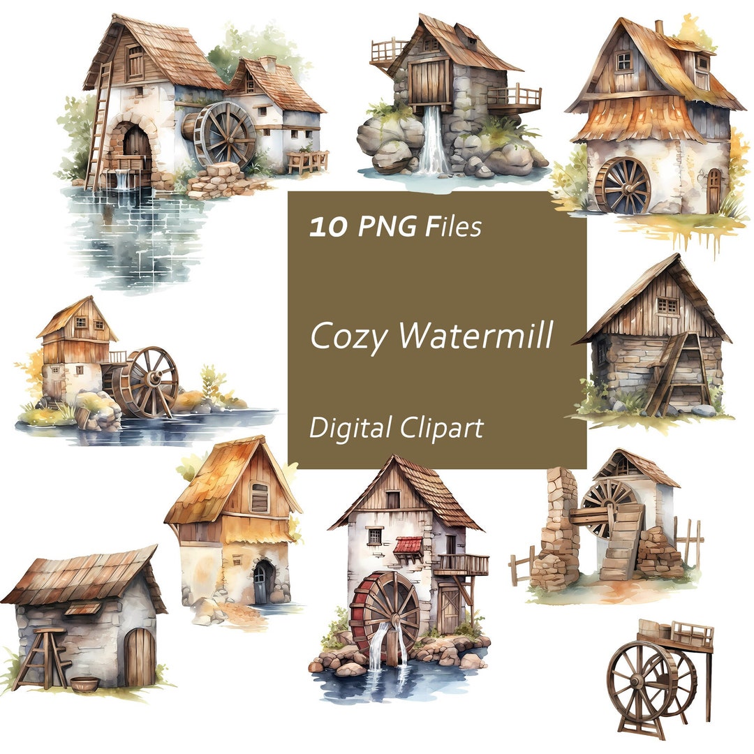 Cozy Watermill Clipart Set - Whimsical PNG Images (instant Download) - Etsy