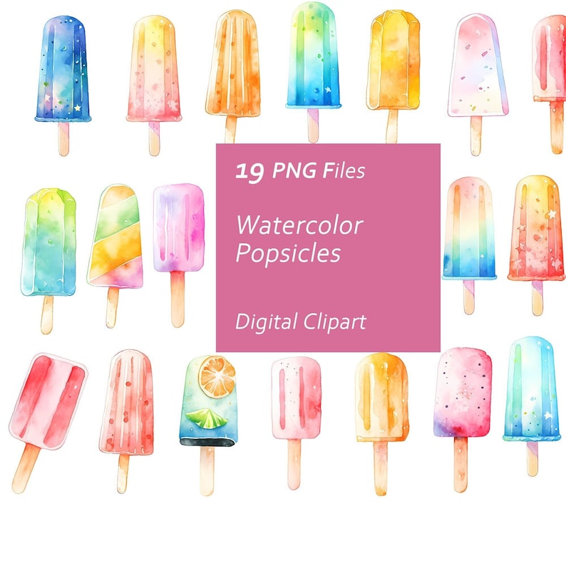 Watercolor Popsicles Clipart Set - Frozen Treats - Ice Pops - Instant ...