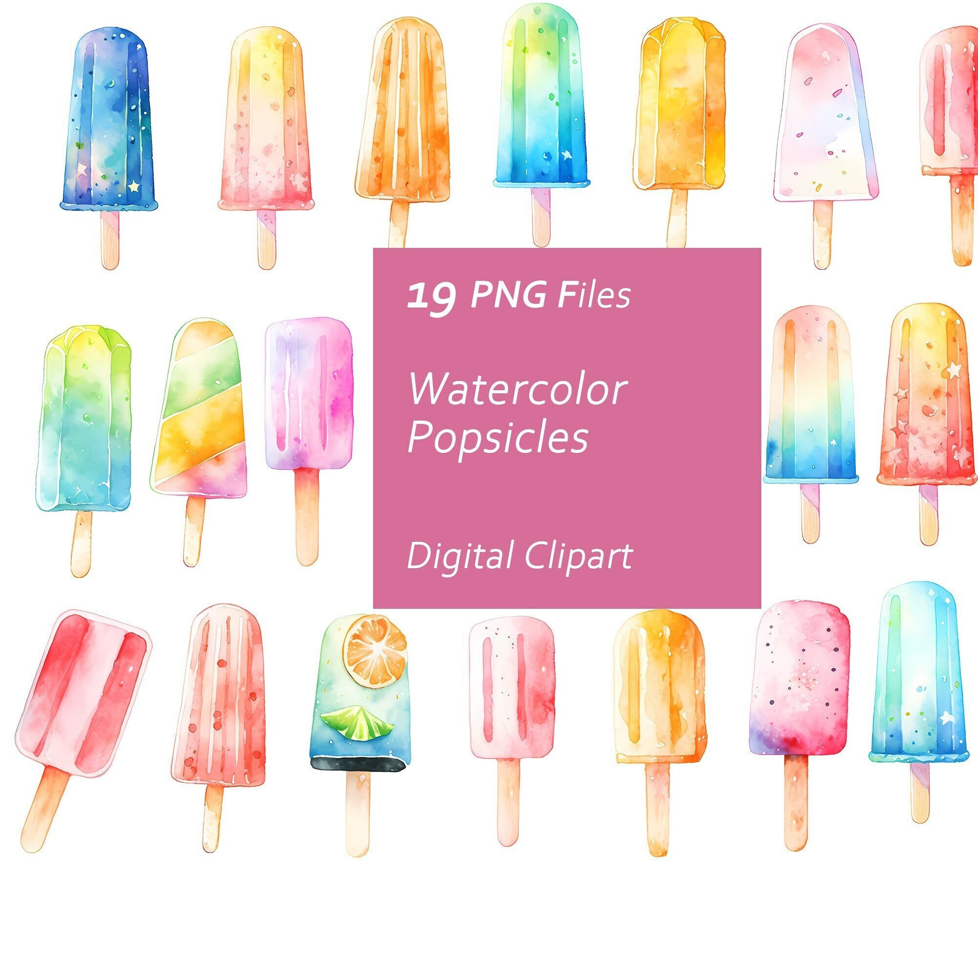 Watercolor Popsicles Clipart Set - Frozen Treats - Ice Pops - Instant ...