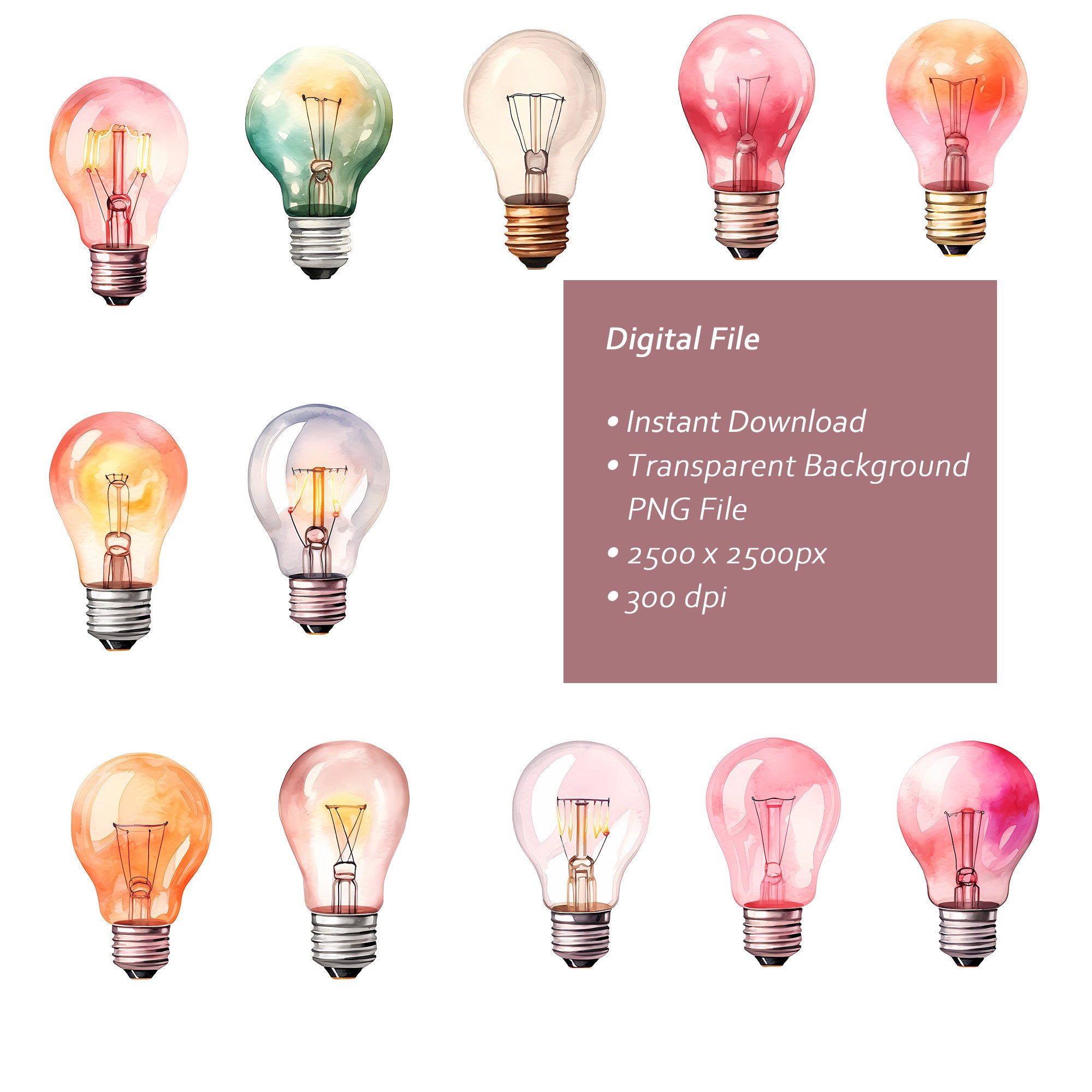 Watercolor Light Bulbs Clipart Set - Whimsical Prints - Light Bulb ...
