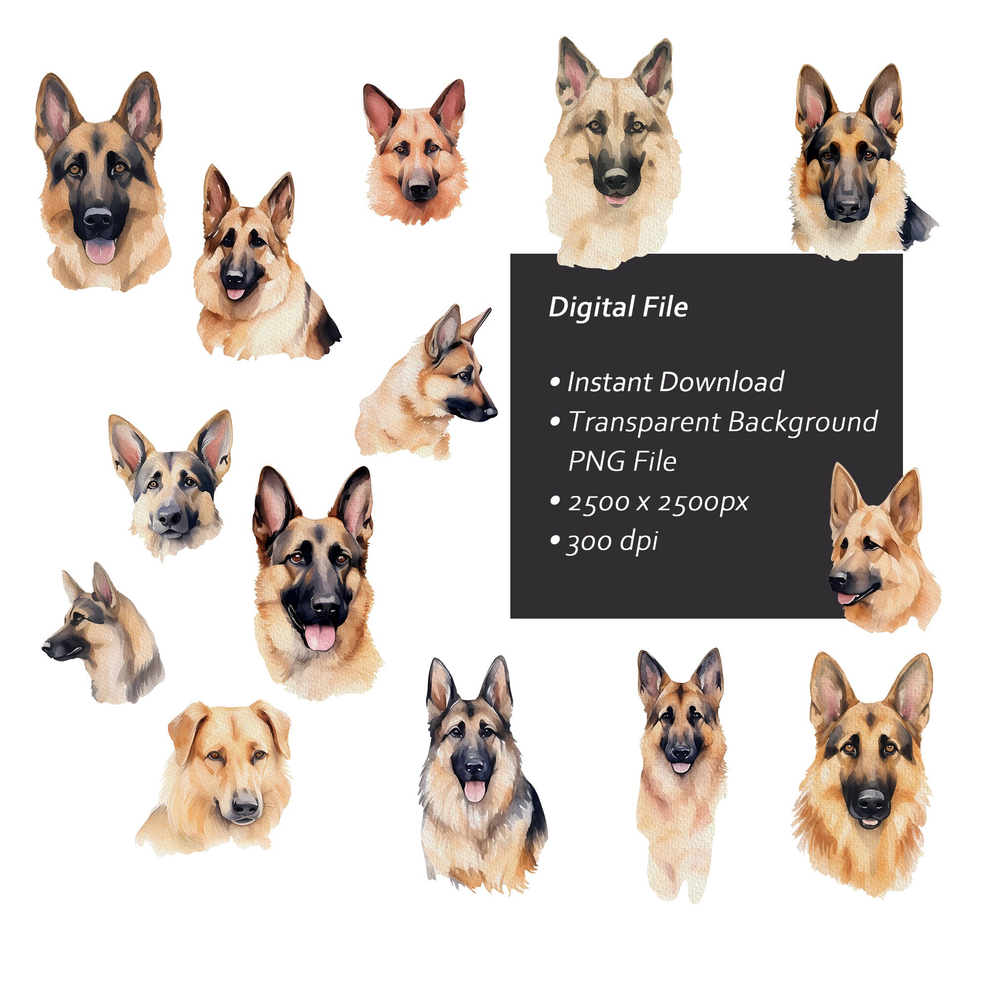 Watercolor German Shepherd Clipart Set - Dog Graphics - Dog Art ...