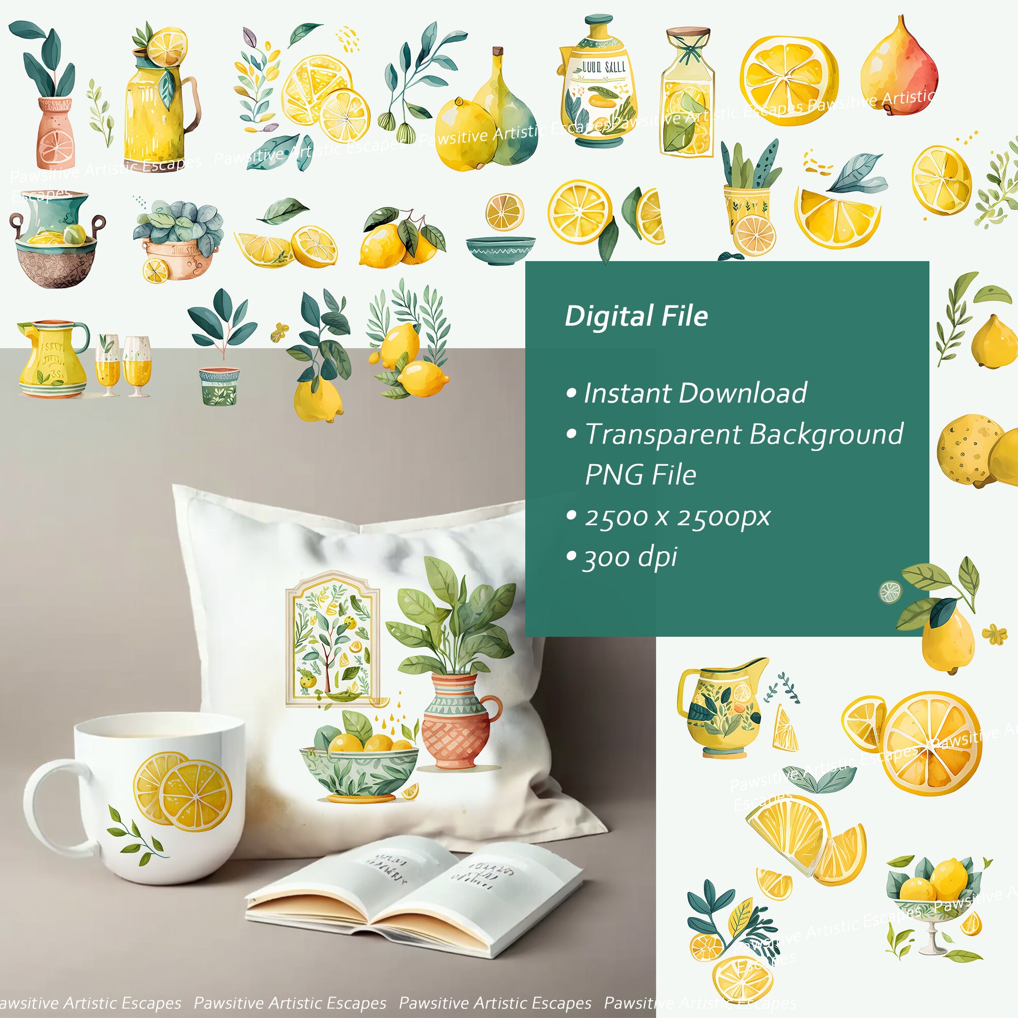 Watercolor Lemon Clipart Set - Fruit Clipart - Citrus Illustration ...