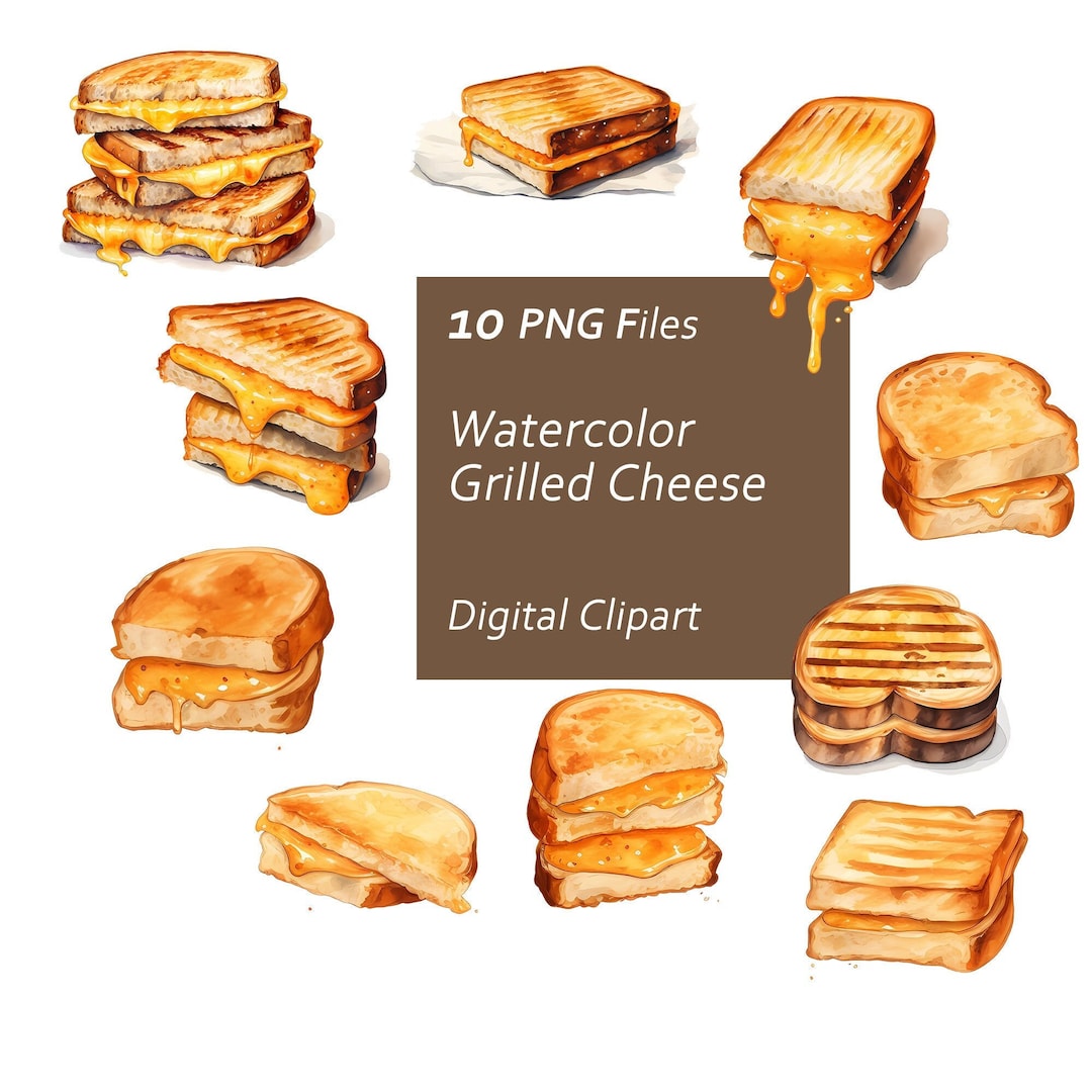 Watercolor Grilled Cheese Clipart Set - Whimsical Comfort Food Clipart ...