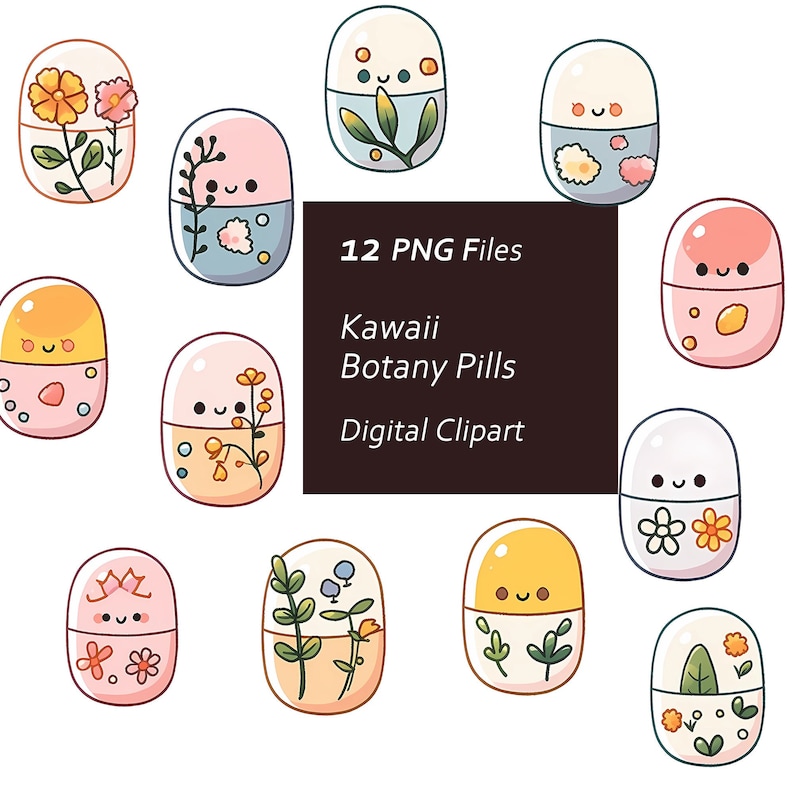 Kawaii Botany Pills Clipart Set - Medicine Clipart - Instant Download ...