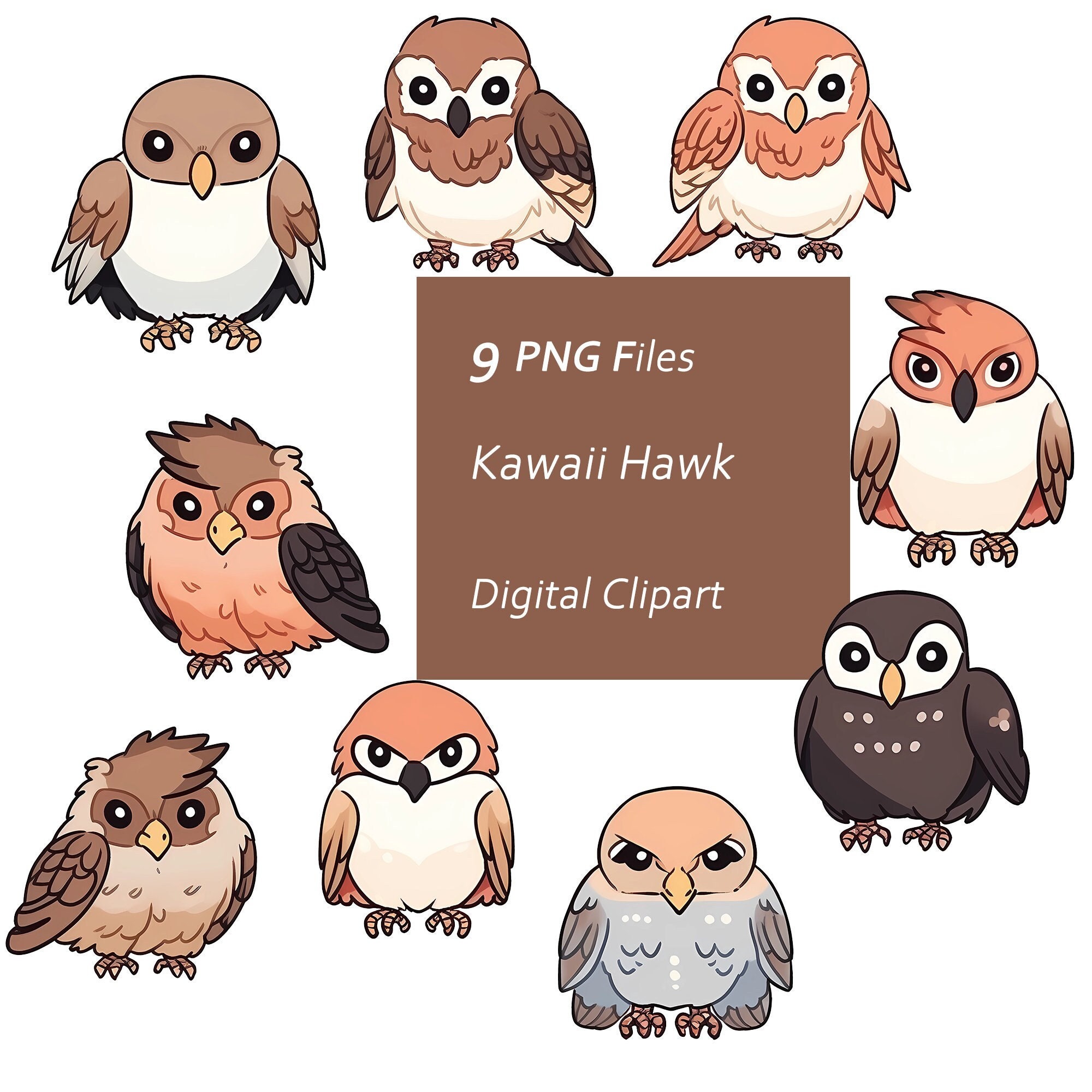 Kawaii Hawk Clipart Set - Cartoon Animal - Instant Download PNG ...