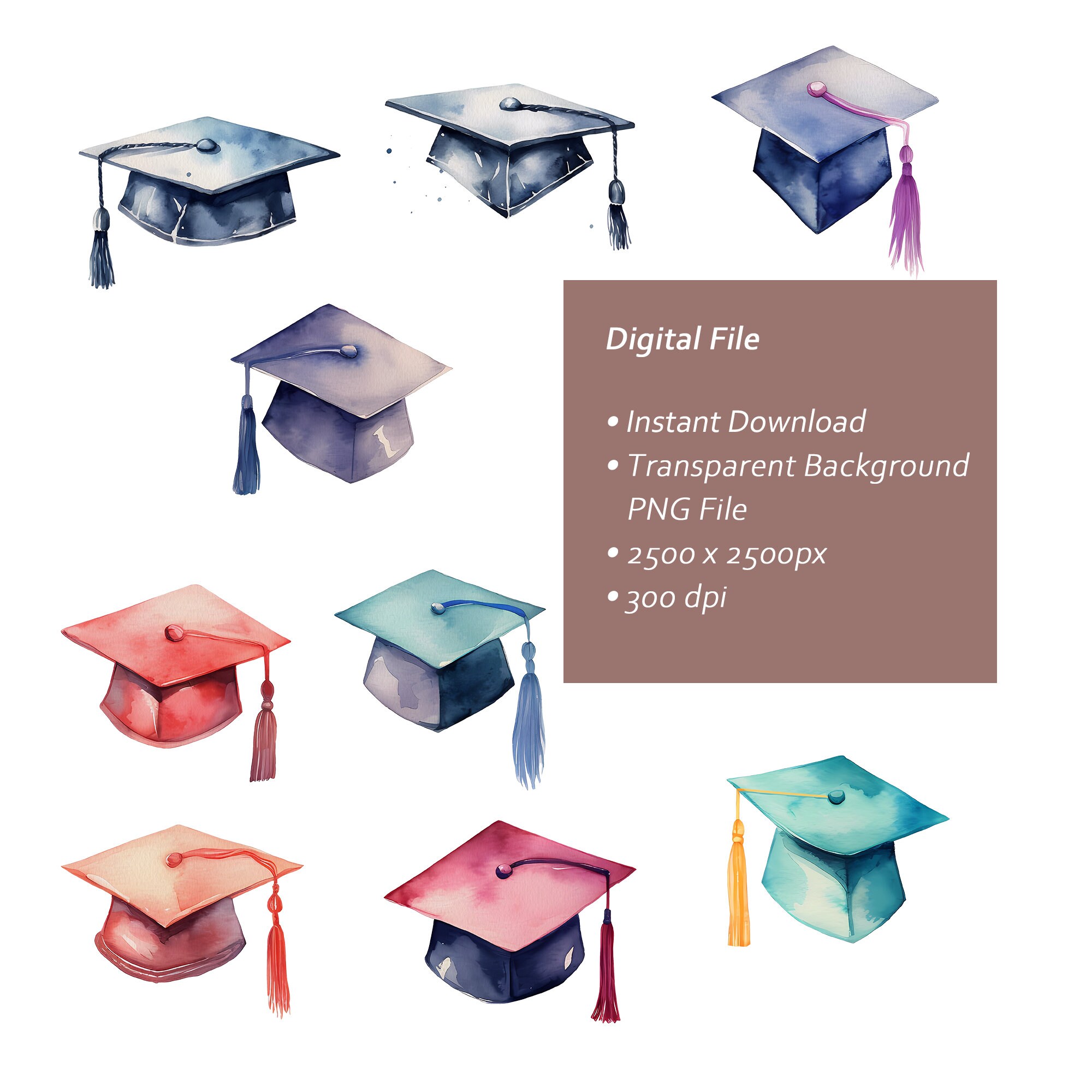 Graduation Cap Clipart Set - Cap Graphics - Academic Art - Instant ...