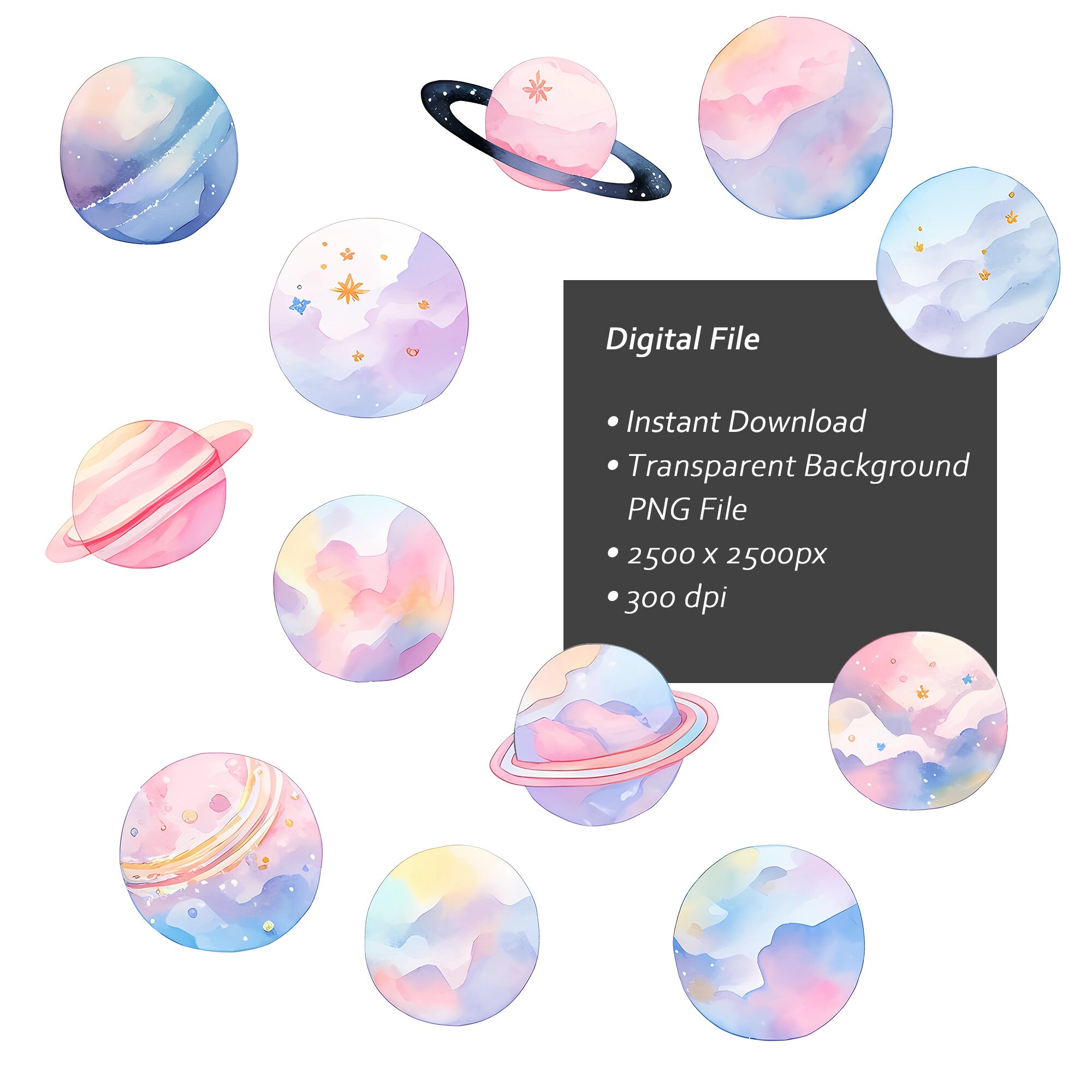 Pastel Mini Cosmic Objects Clipart Set - Cosmic Decor - Instant ...