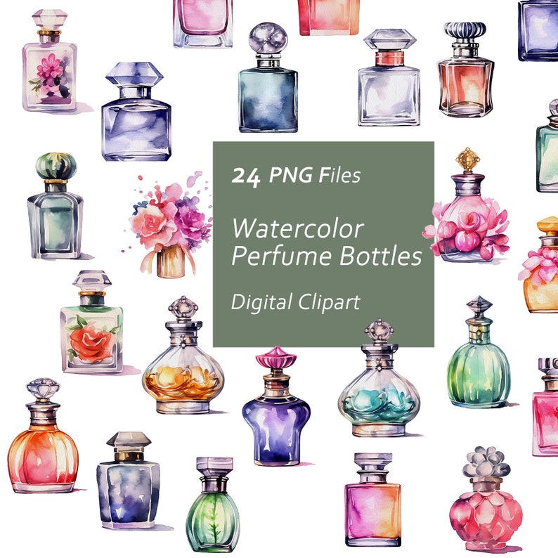 Watercolor Perfume Bottles Clipart Set - Fragrance Graphics - Fragrance ...