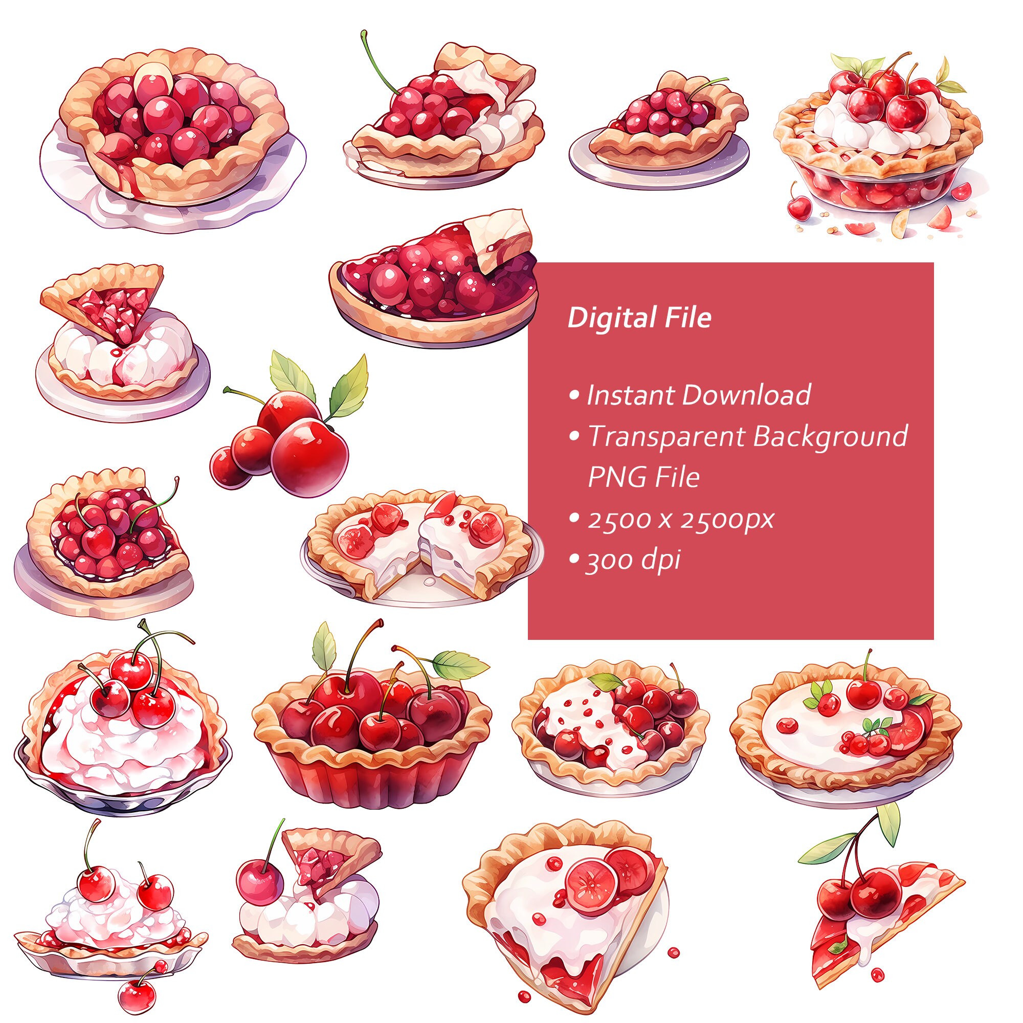 Cherry Pie Clipart Set - Whimsical Pie - Cherry Theme - Baked Goodies - Instant Download PNG ...