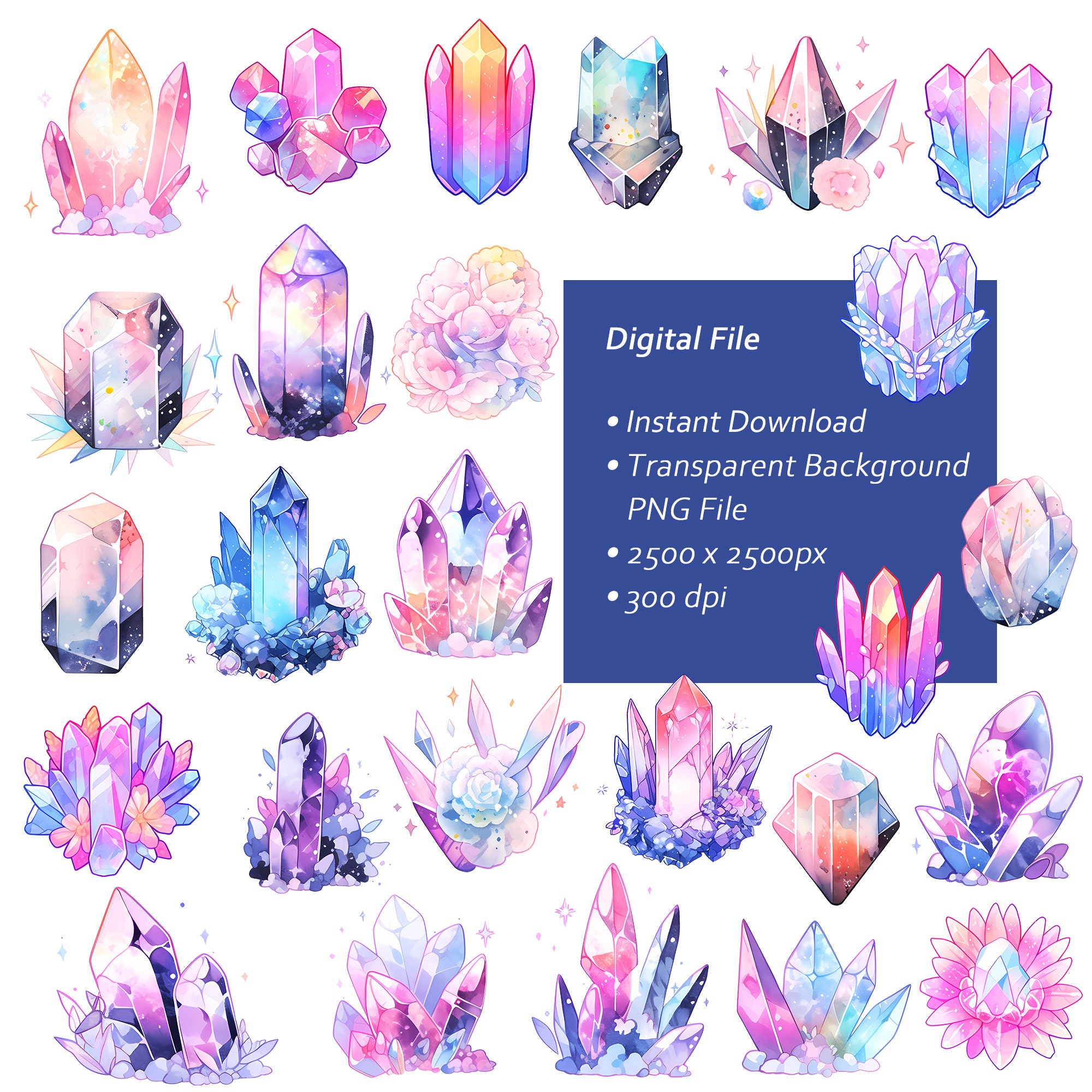 Kawaii Galaxy Crystal Clipart Set – PNG Printable Design (instant ...