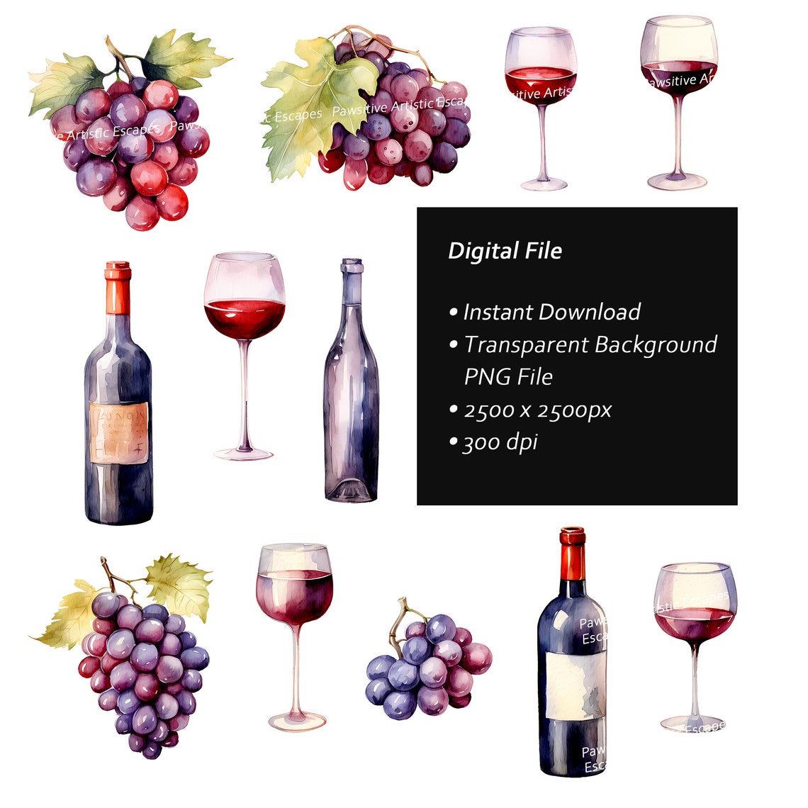 Watercolor Wine Clipart Set Wine Bottles Clipart - Etsy