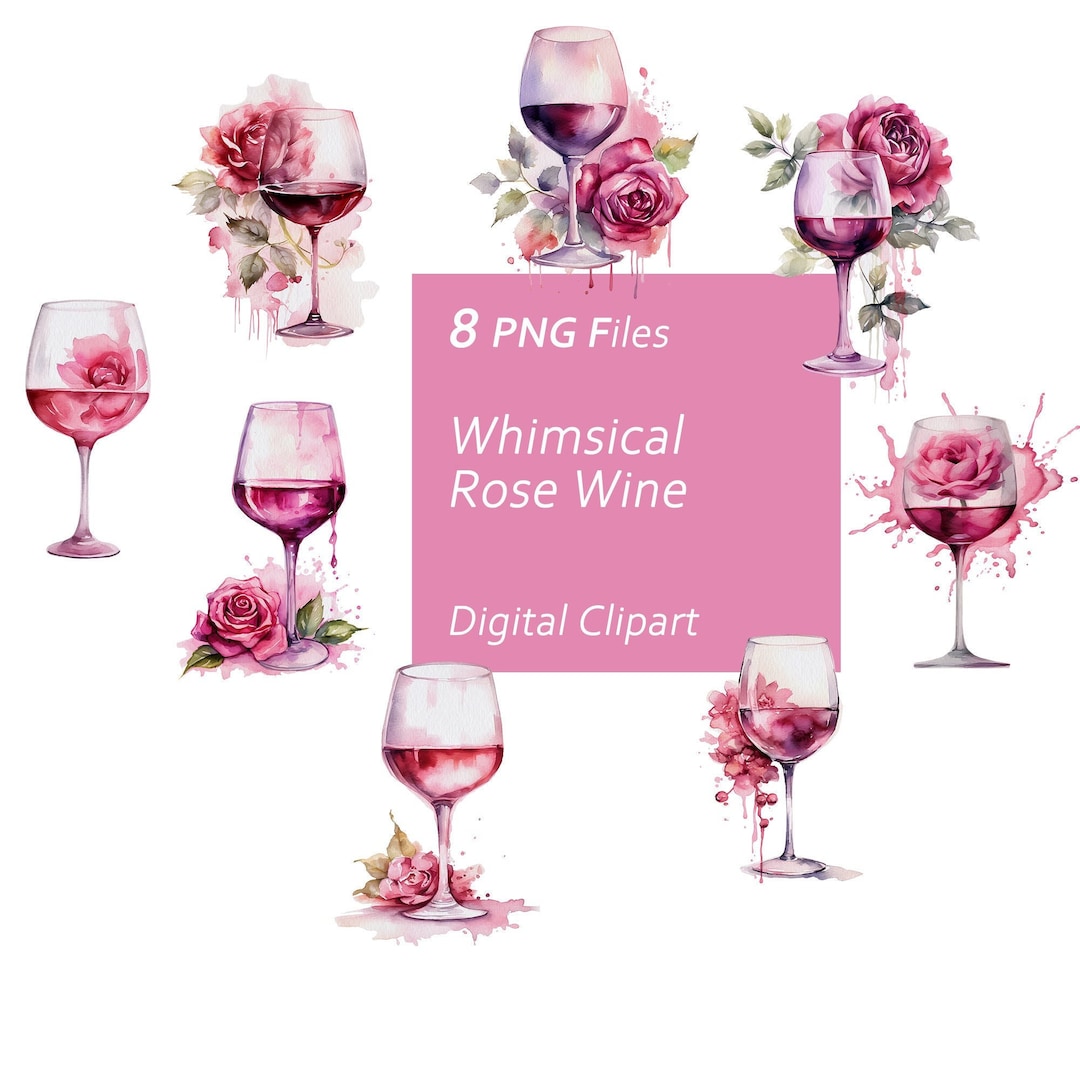 Whimsical Rose Wine Clipart Set - Rose Wine Set - Wine Clipart ...