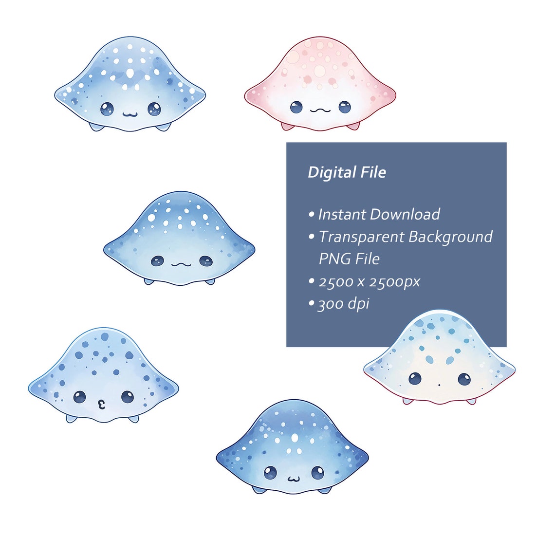 Kawaii Stingray Clipart Set – PNG Graphics (digital Download) - Etsy