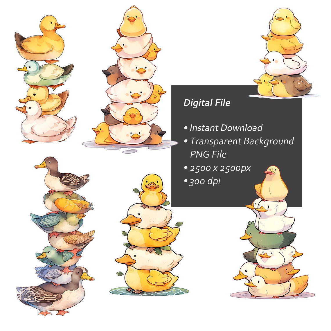 Quack Stack Ducks Clipart Set - Cartoon Animal - Instant Download PNG ...