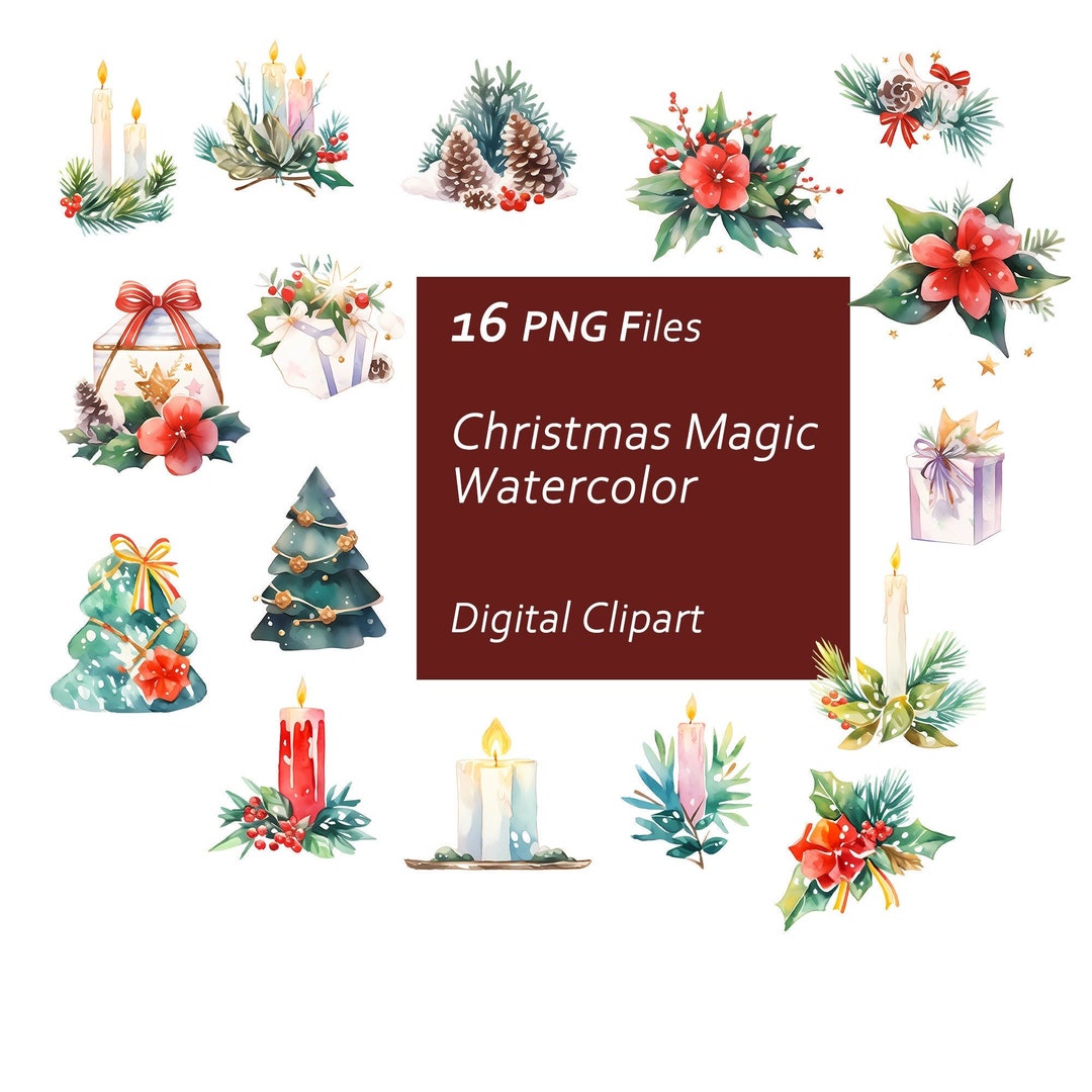 Christmas Magic Watercolor Clipart Set - Holiday Vibes - Christmas ...