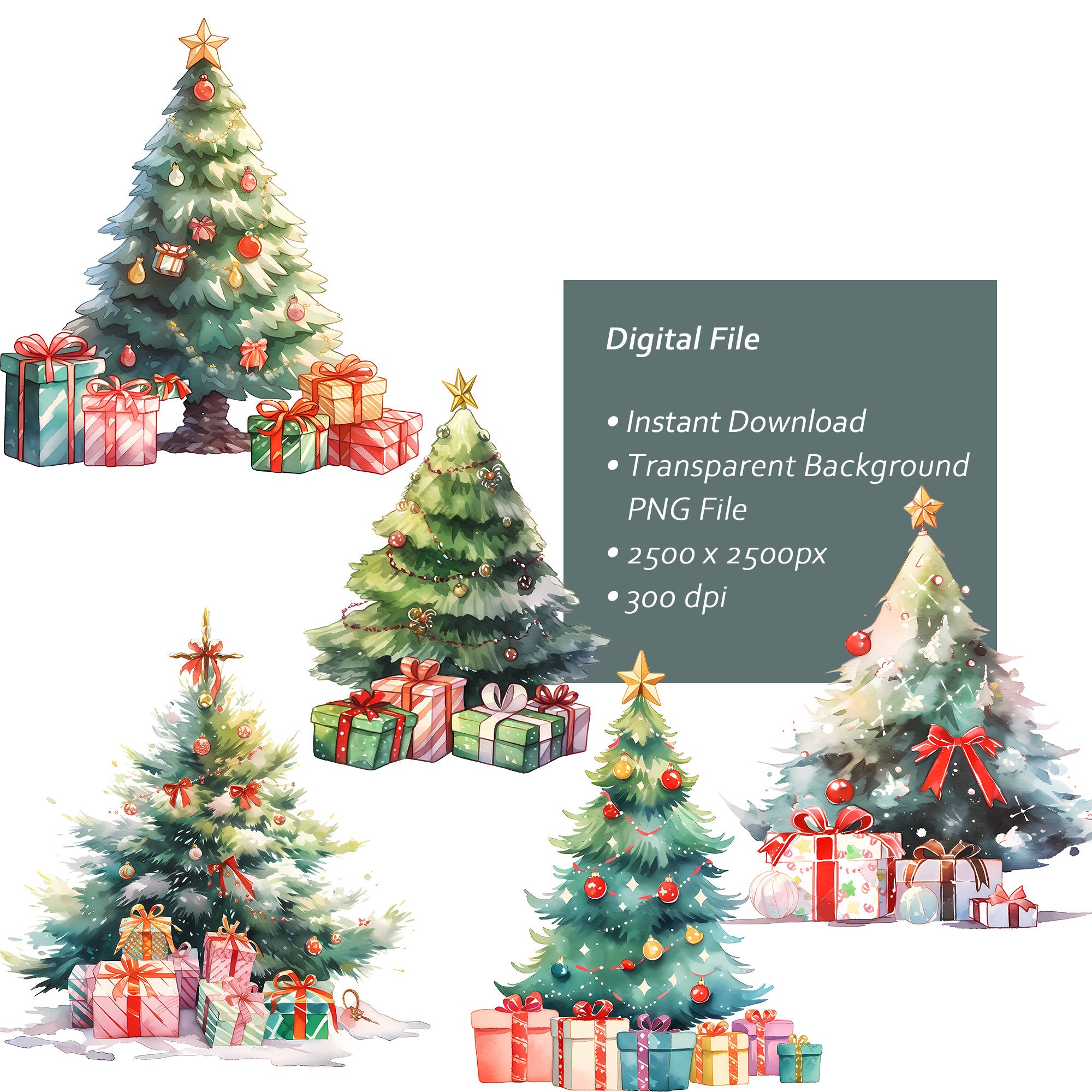 Christmas Tree Clipart Set – Festive Holiday PNG Images (digital ...