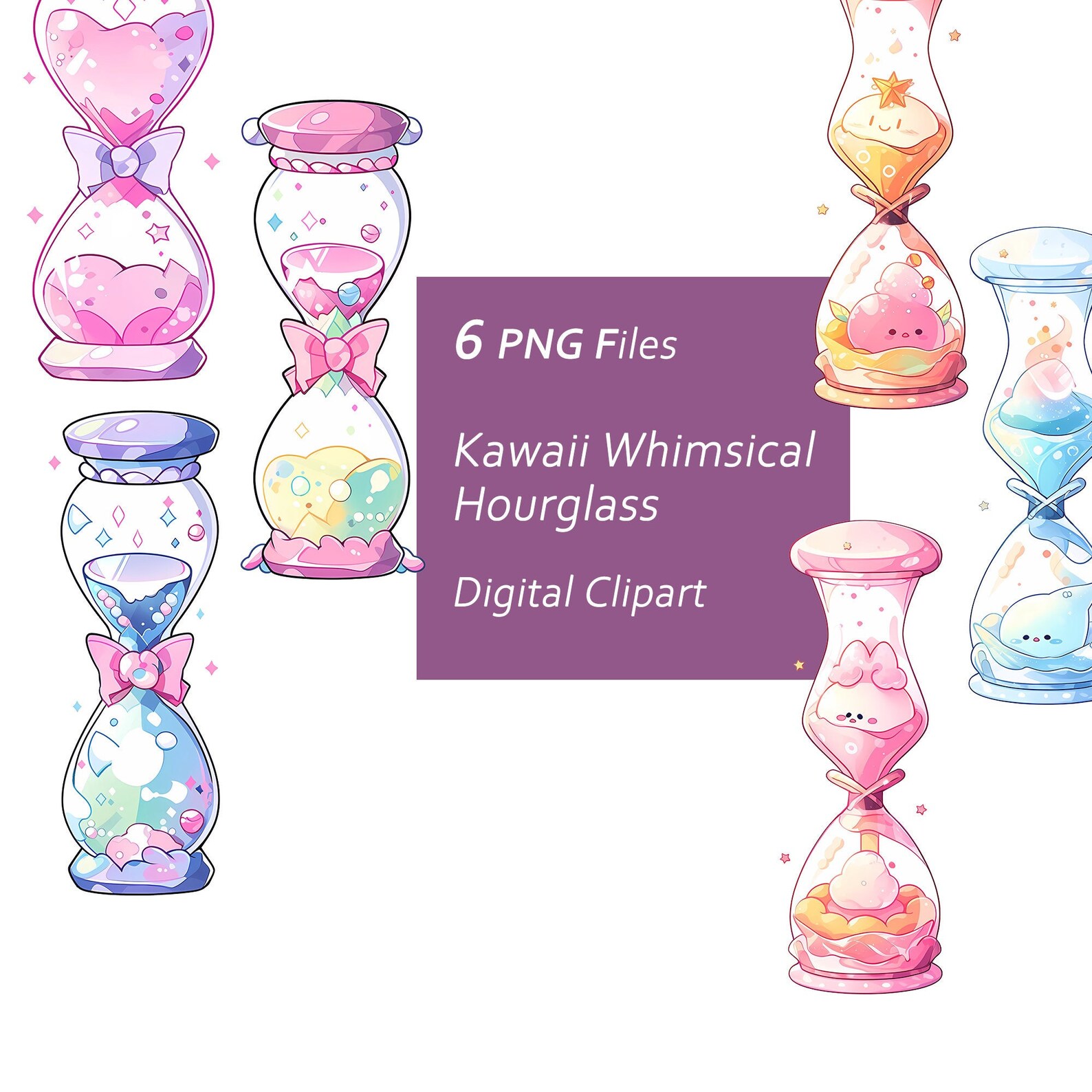 Kawaii Whimsical Hourglass Clipart Set - Hourglass Collection - Instant ...